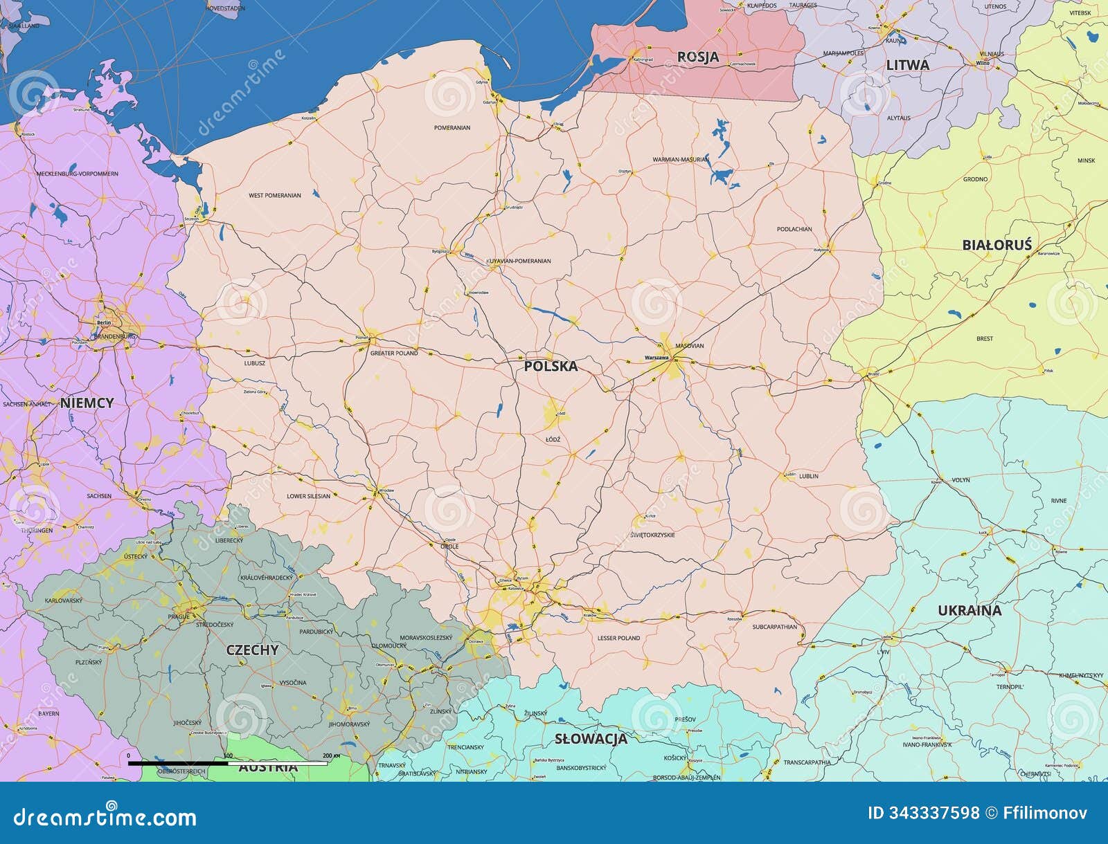 Detailed Editable Vector Map of Poland on Polish Language Stock Vector ...