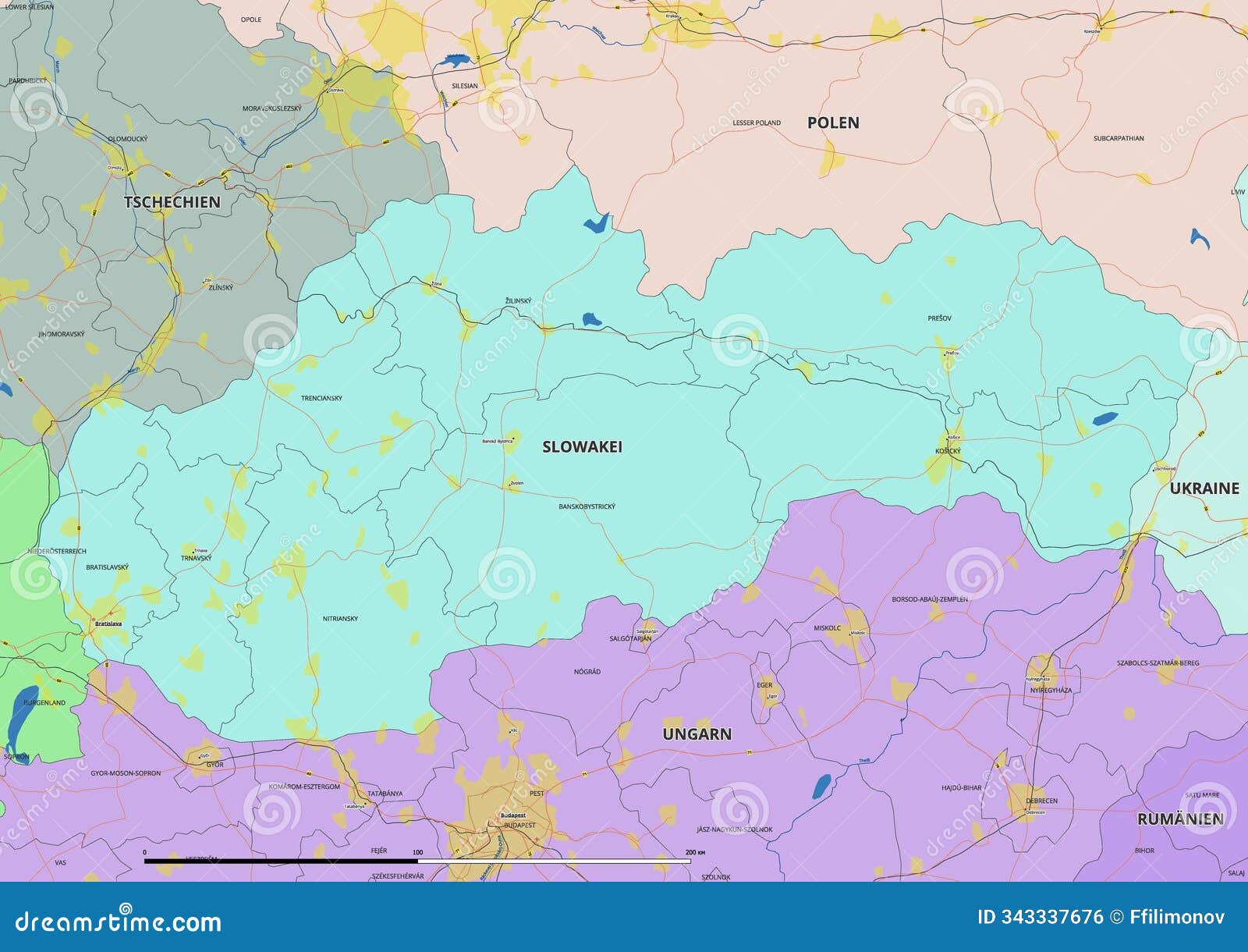 Detailed Editable Vector Map of Slovakia on German Language Stock ...