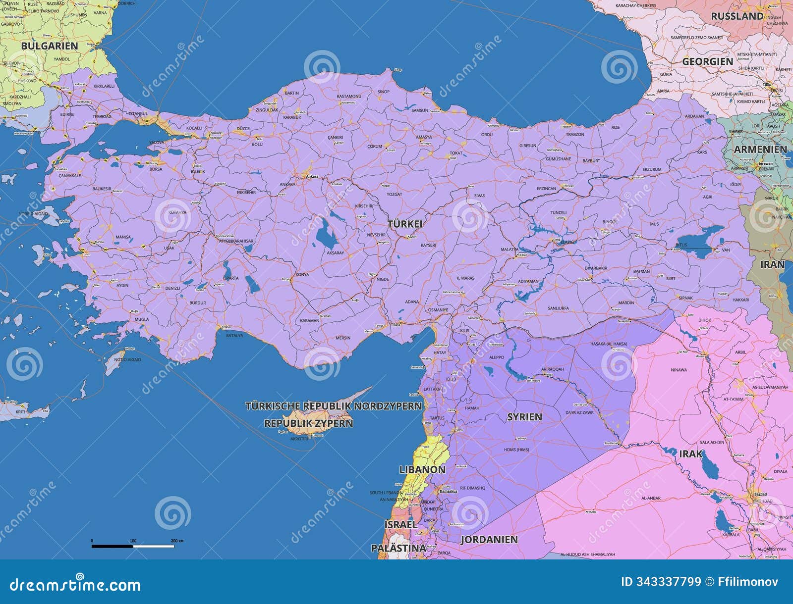 Detailed Editable Vector Map of Turkey on German Language Stock ...