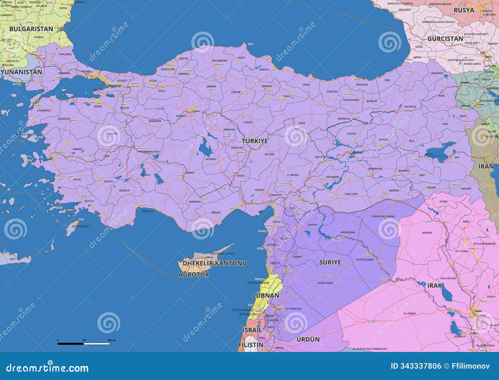 Detailed Editable Vector Map of Turkey on Turkish Language. Stock ...