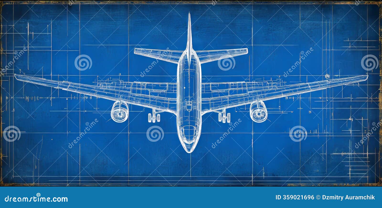 Detailed Engineering Design Drawing of an Airplane Blueprint Stock ...