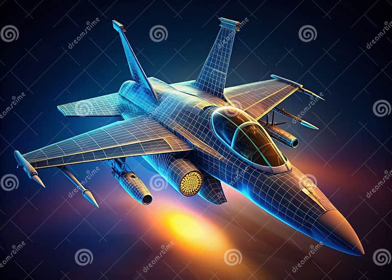 Detailed Engineering Wireframe Model of a Modern Fighter Jet a ...