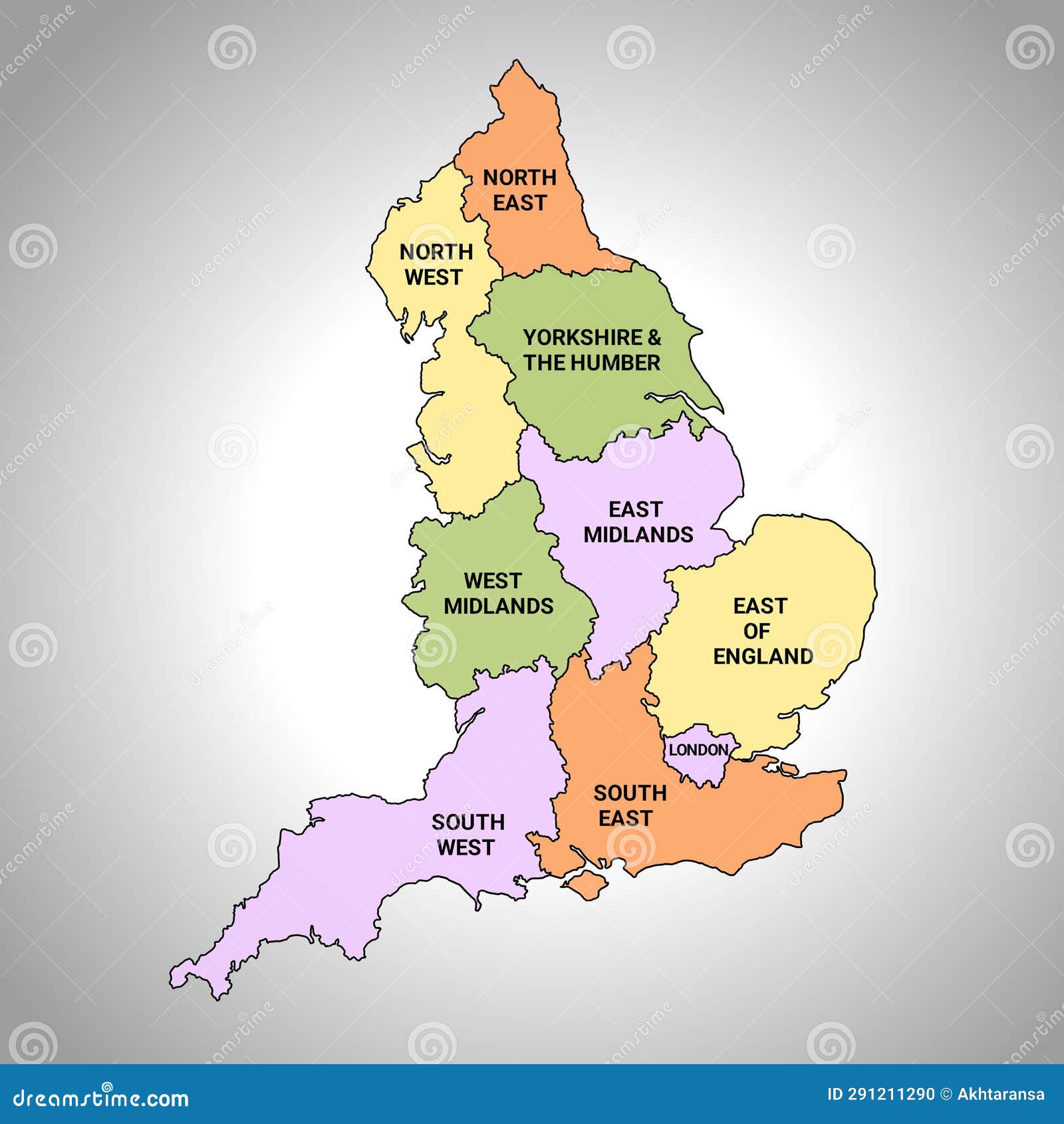 Detailed England Map with His Regions, Name of State with Different ...