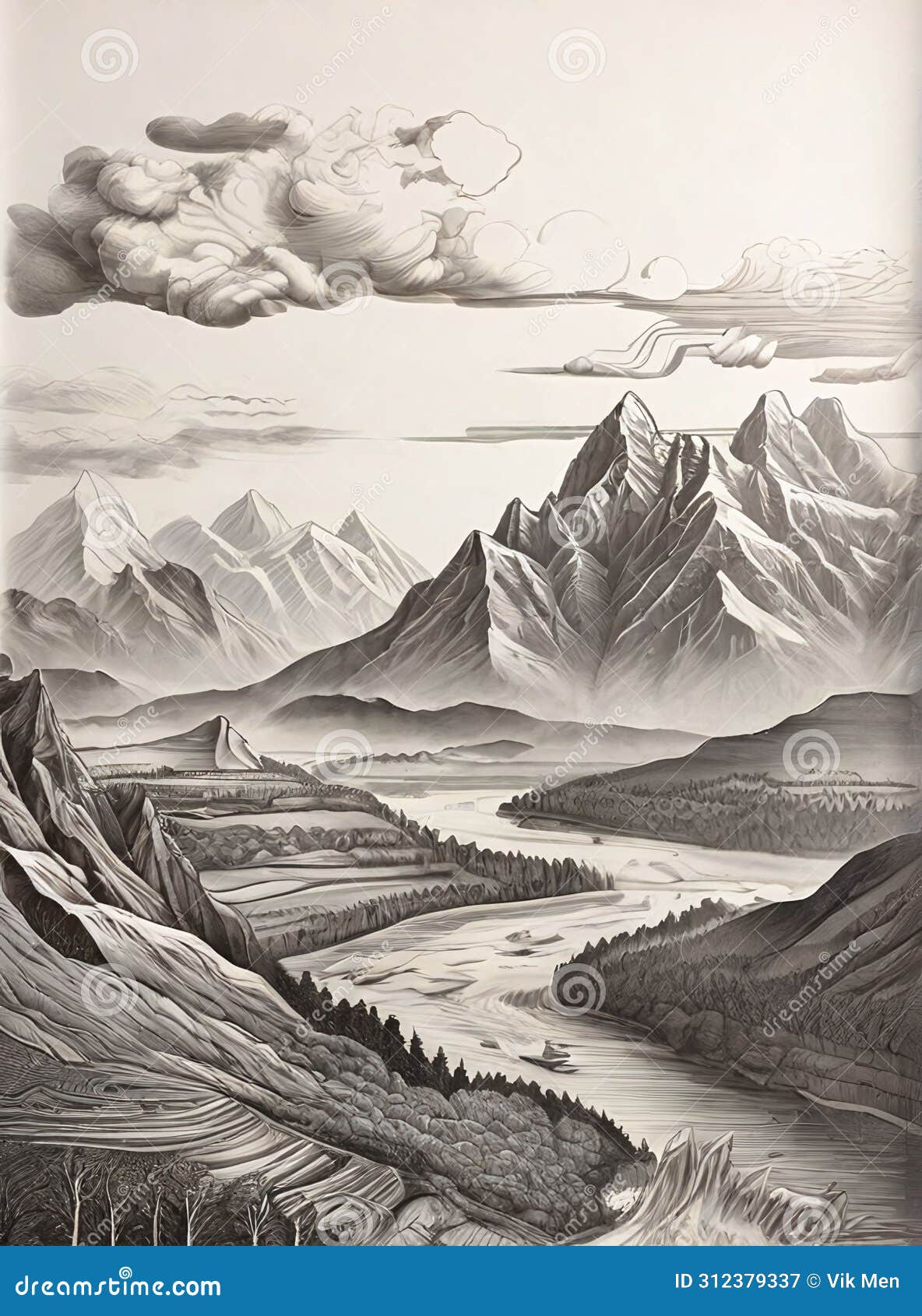 The Detailed Engraving of the Mountain is Inspiring - 1 Stock ...