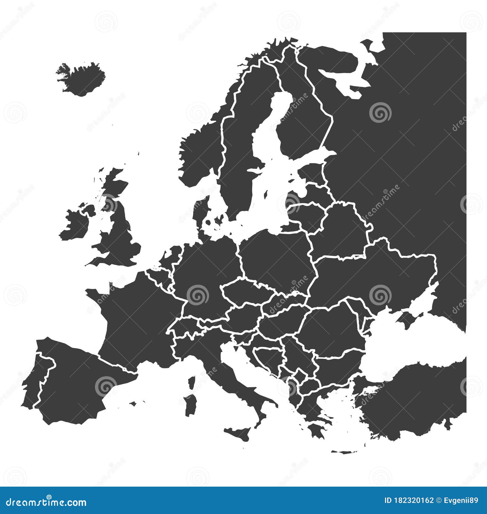 Detailed Europe Map, Gray Silhouette On White Vector Illustration ...