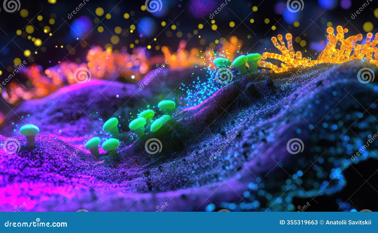 Close Up View of Molecular Interactions Showcasing Vibrant Microbial ...