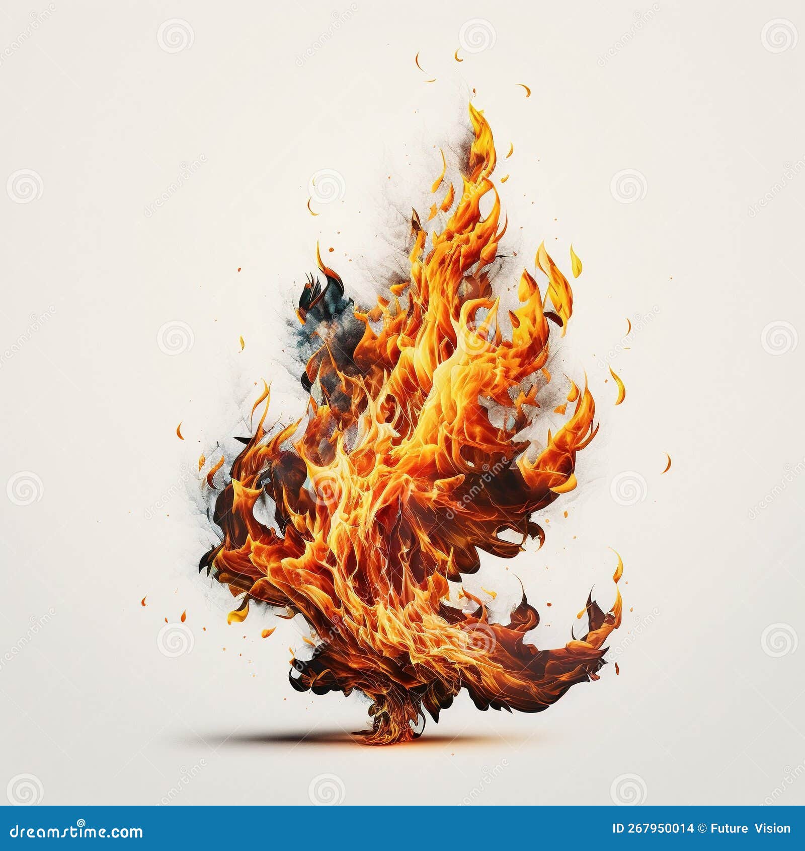 Detailed Fire Flames and Smoke on White Background, Created Using ...
