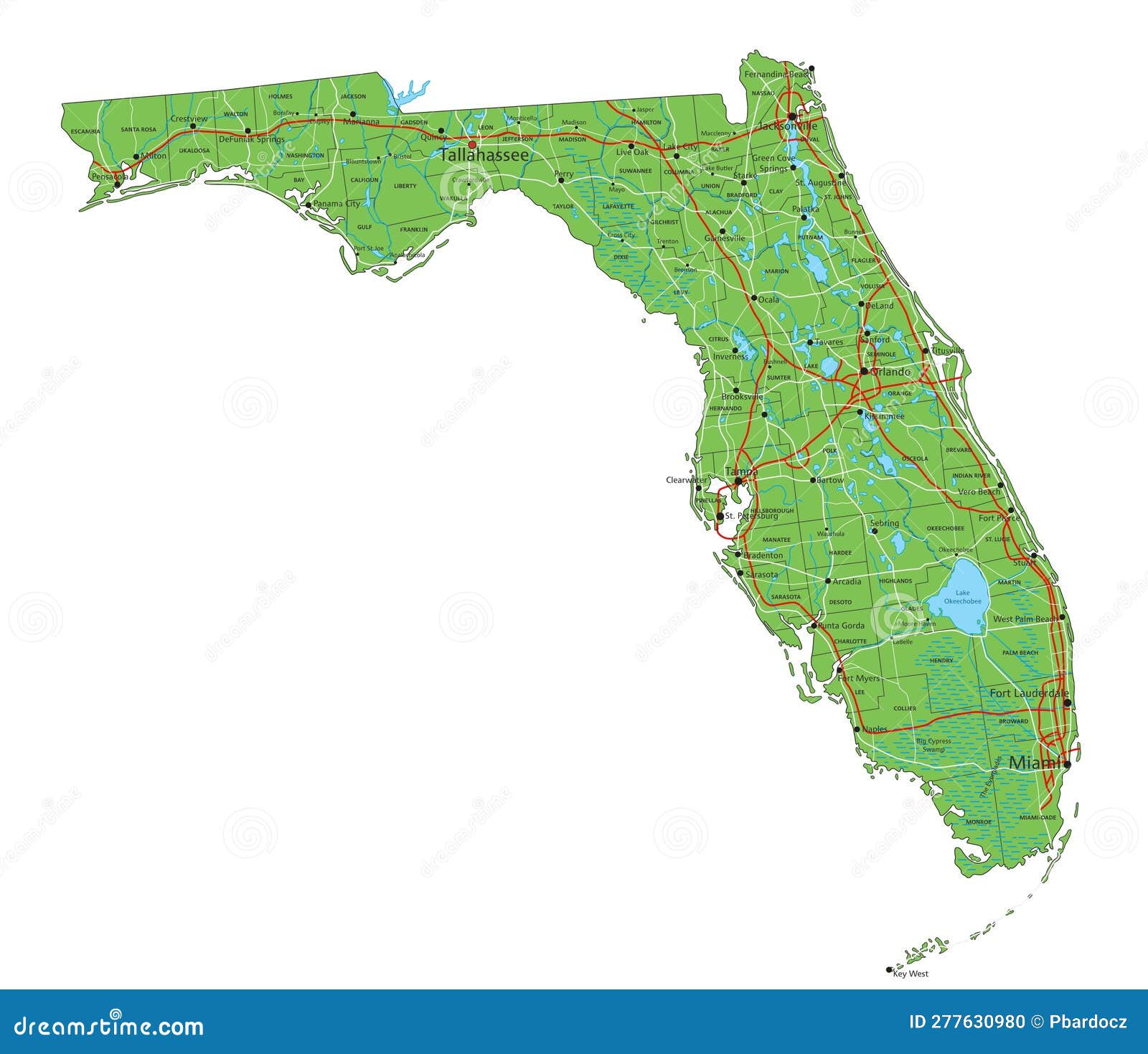 Detailed Florida Physical Map. Cartoon Vector | CartoonDealer.com ...