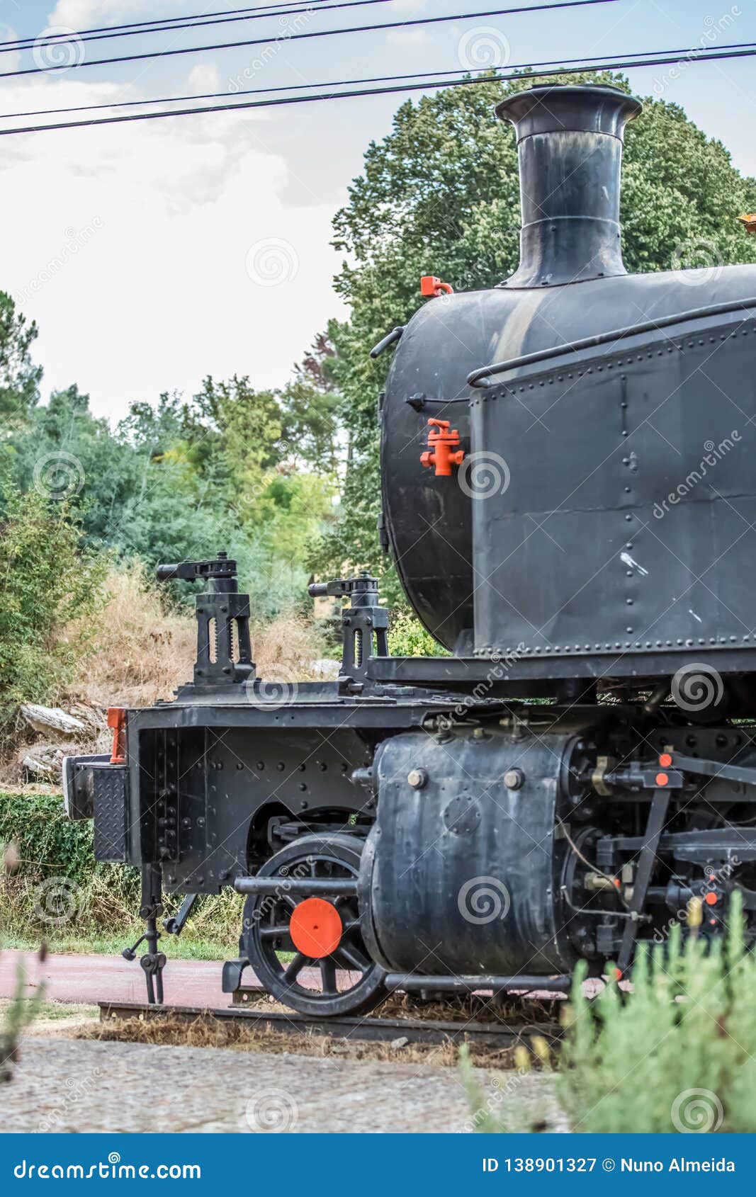Detailed Front View of Old Train, Cloudy Sky Stock Image - Image of ...