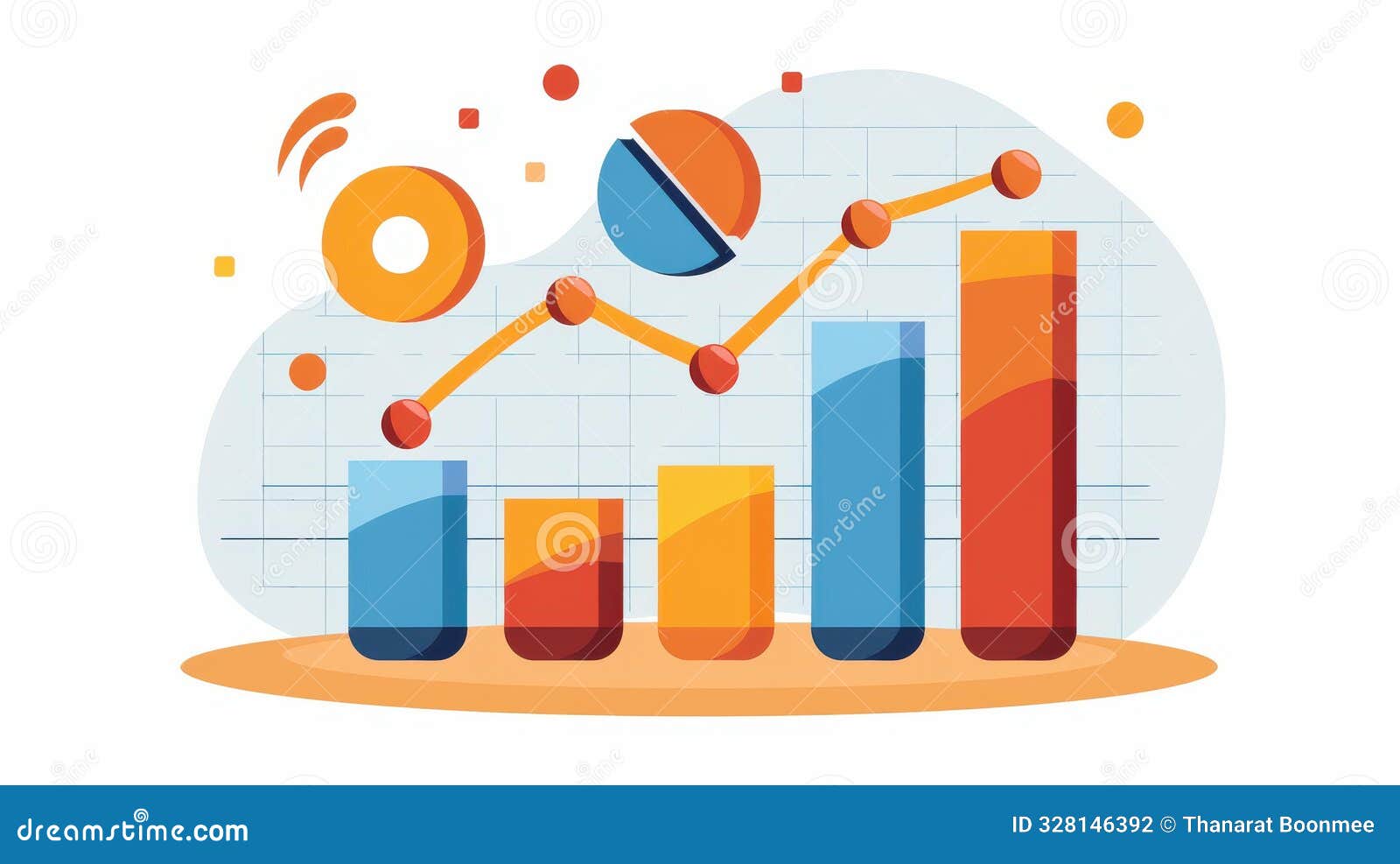 Detailed Graph with Line Charts on a Bar Chart, Against a Grid on White ...