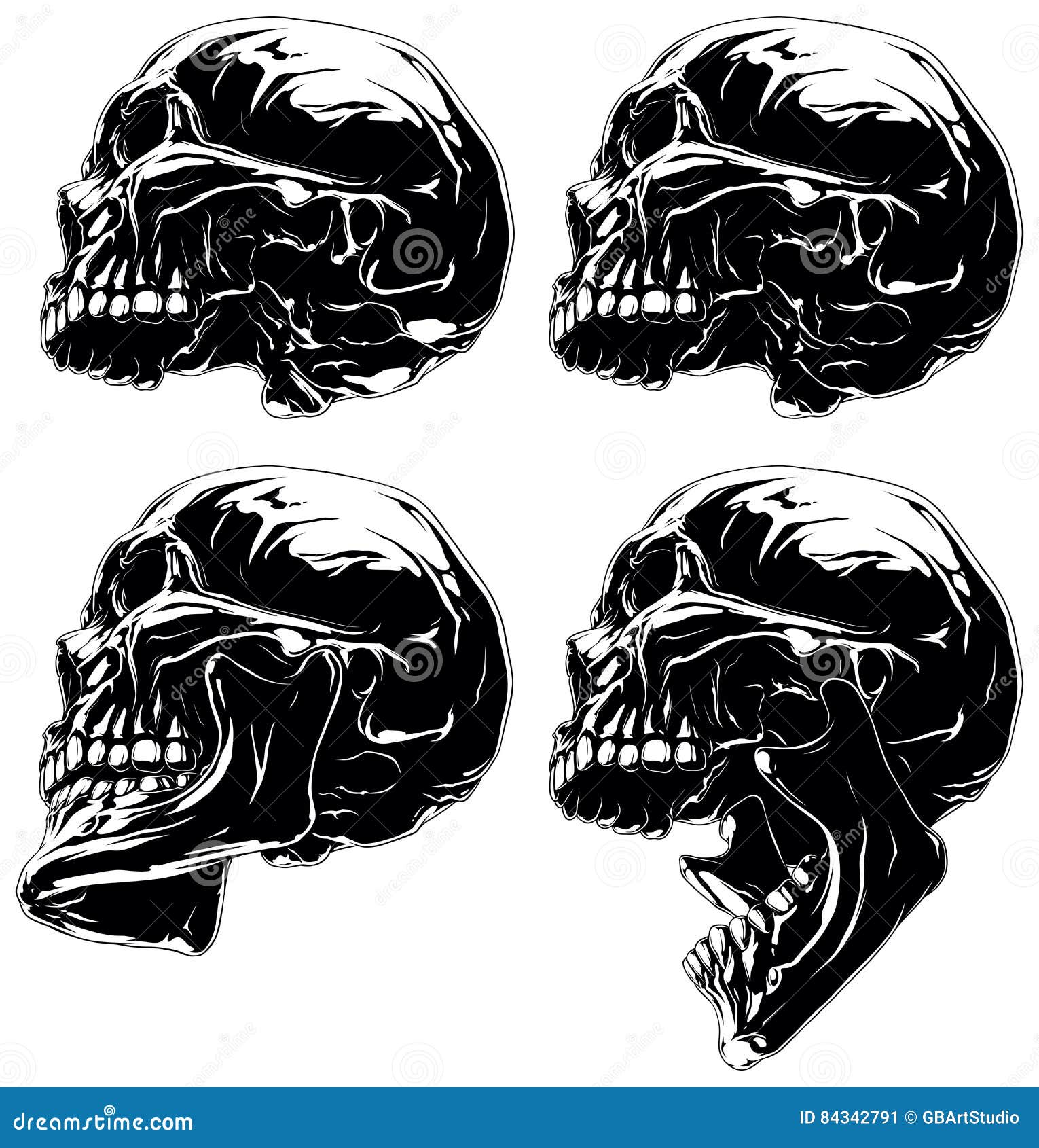 Detailed Graphic Skull in Profile Projection Set Stock Vector ...
