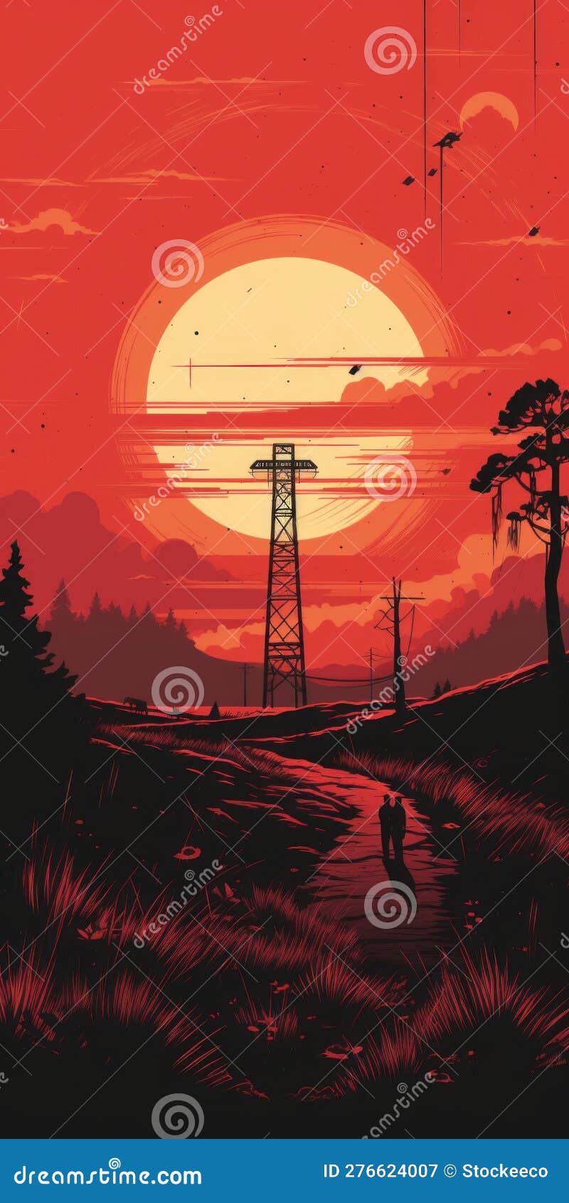 Detailed Grassland Illustration with Post-apocalyptic Theme Stock ...