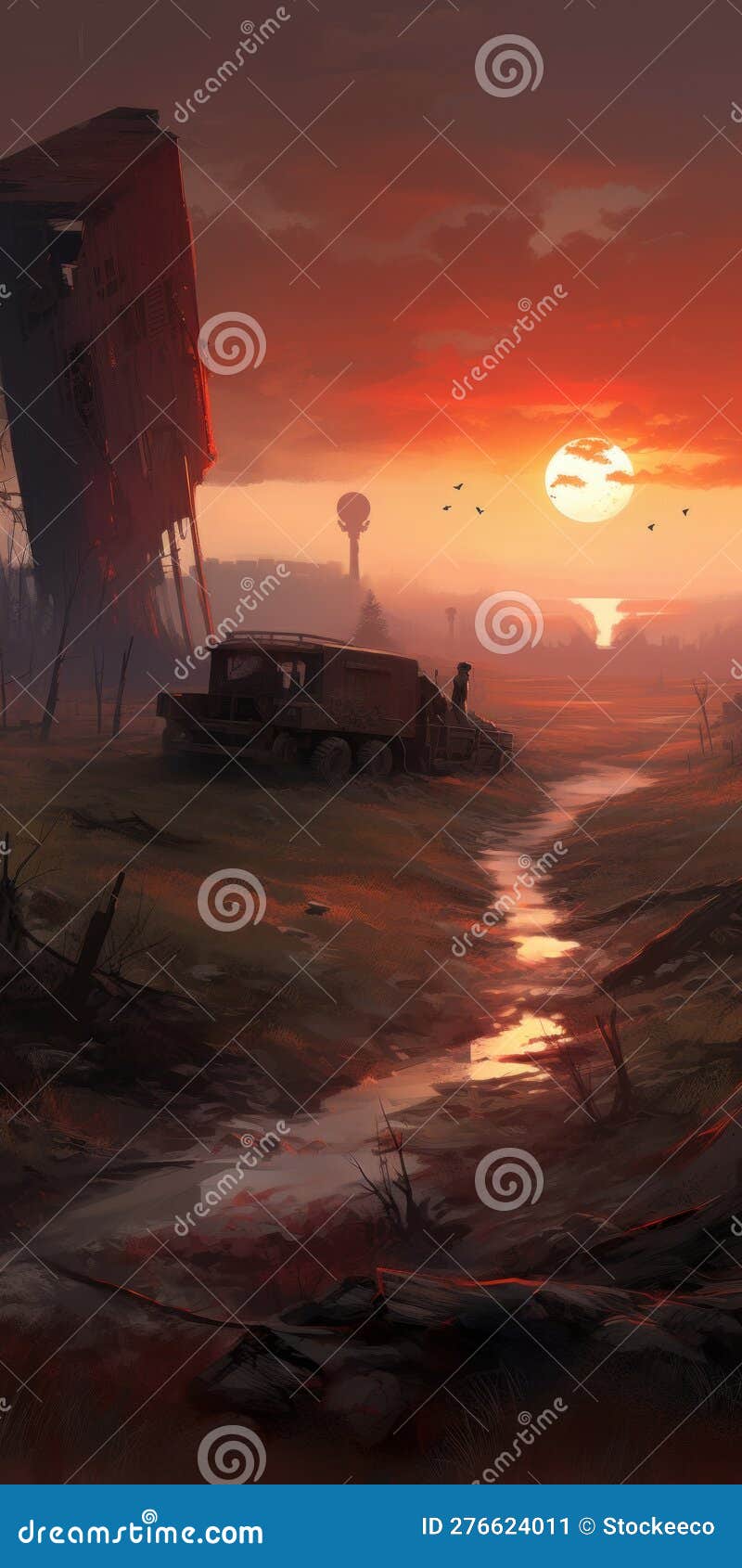 Detailed Grassland Illustration with Post-apocalyptic Theme Stock ...