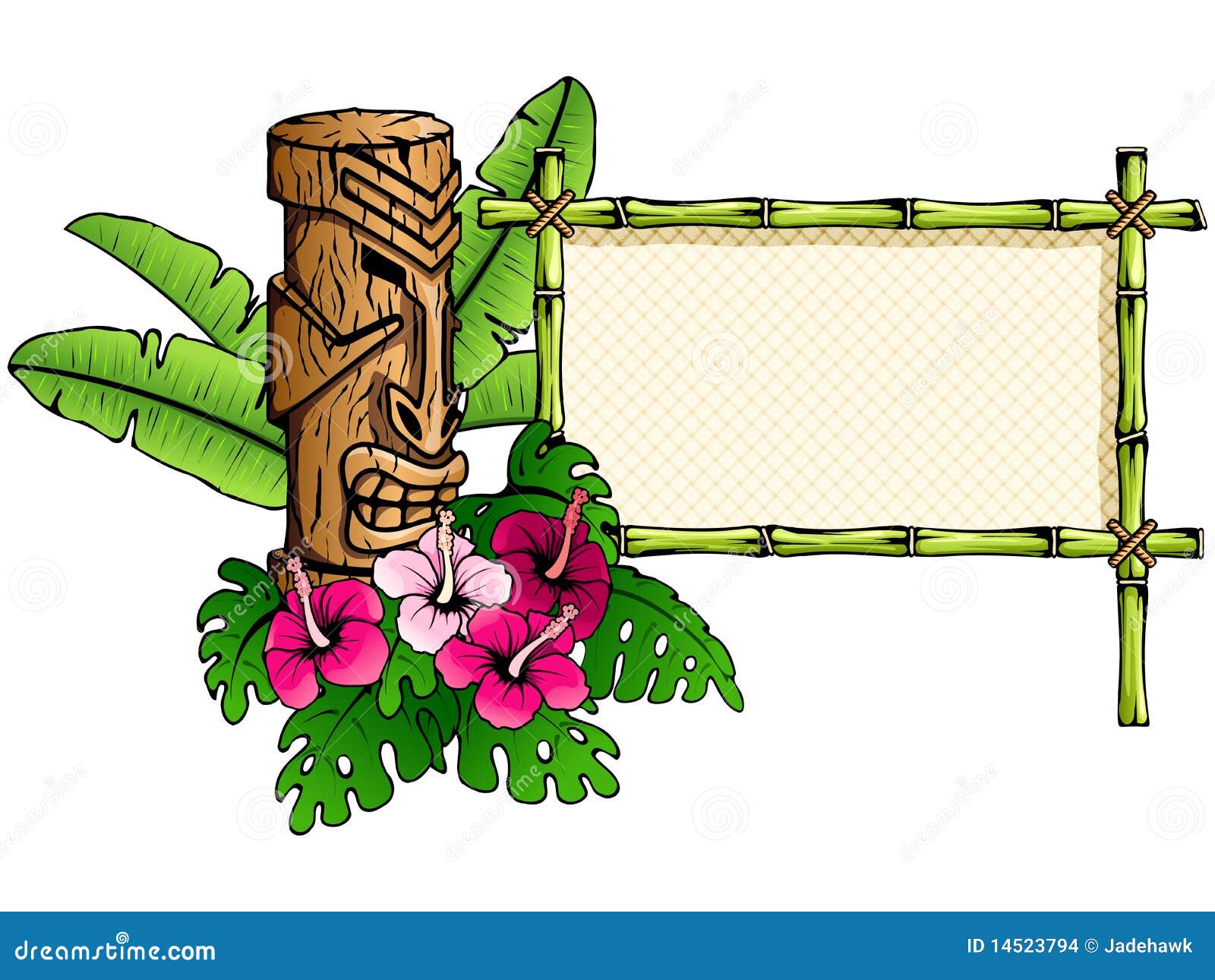 Detailed Hawaiian Banner with Tiki Statue Stock Vector - Illustration ...