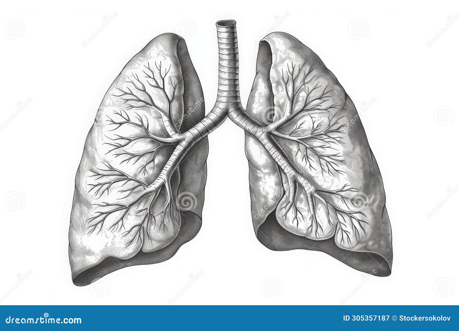 Detailed Human Lungs Illustration, Outline Drawings on White Stock ...