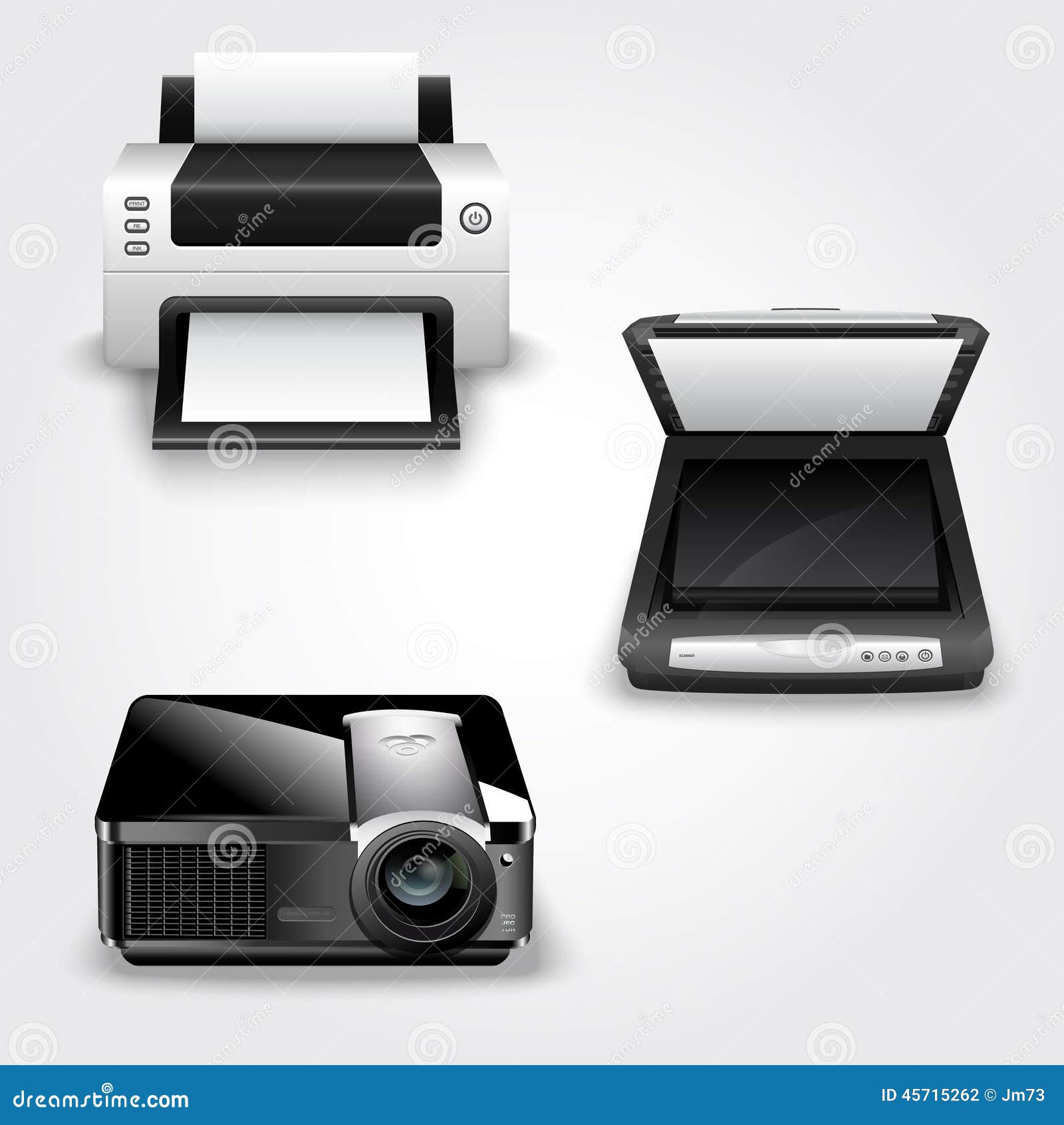 Detailed Illustration of Abstract Printer, Scanner and Projector Stock ...