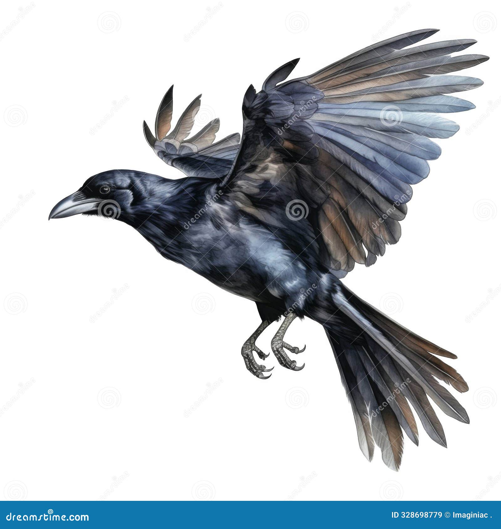 A Detailed Illustration of a Black Crow in Flight Stock Image ...