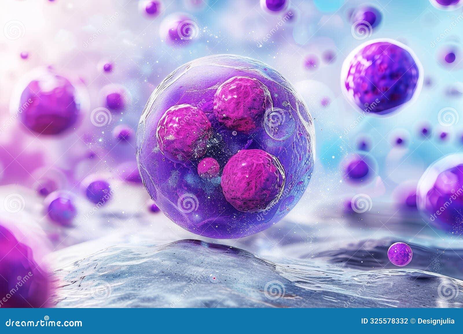 Detailed Illustration of a Cell Structure Under Microscope on Purple ...