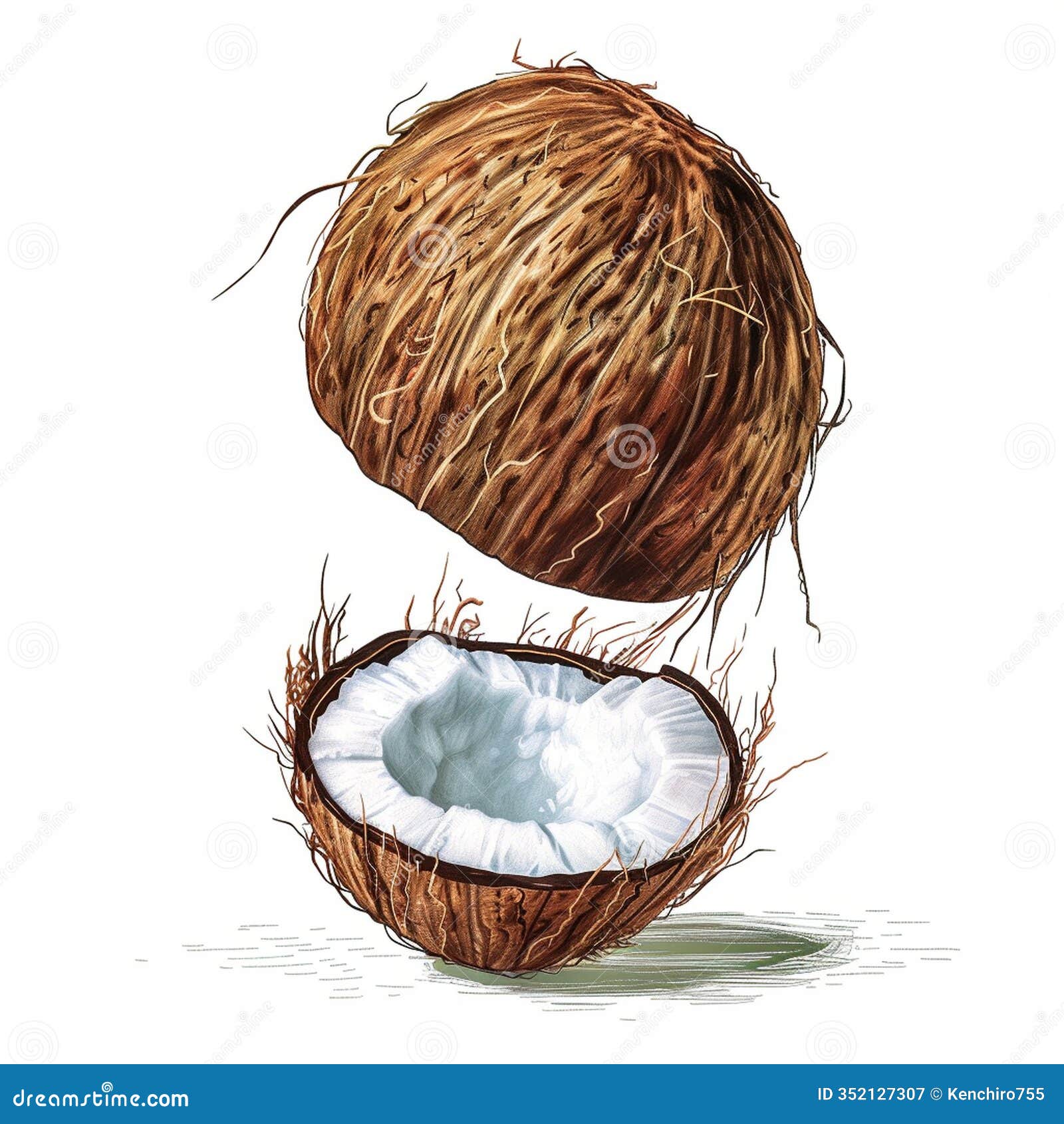 A Detailed Illustration of Coconut, Showcasing Its Outer Shell and ...