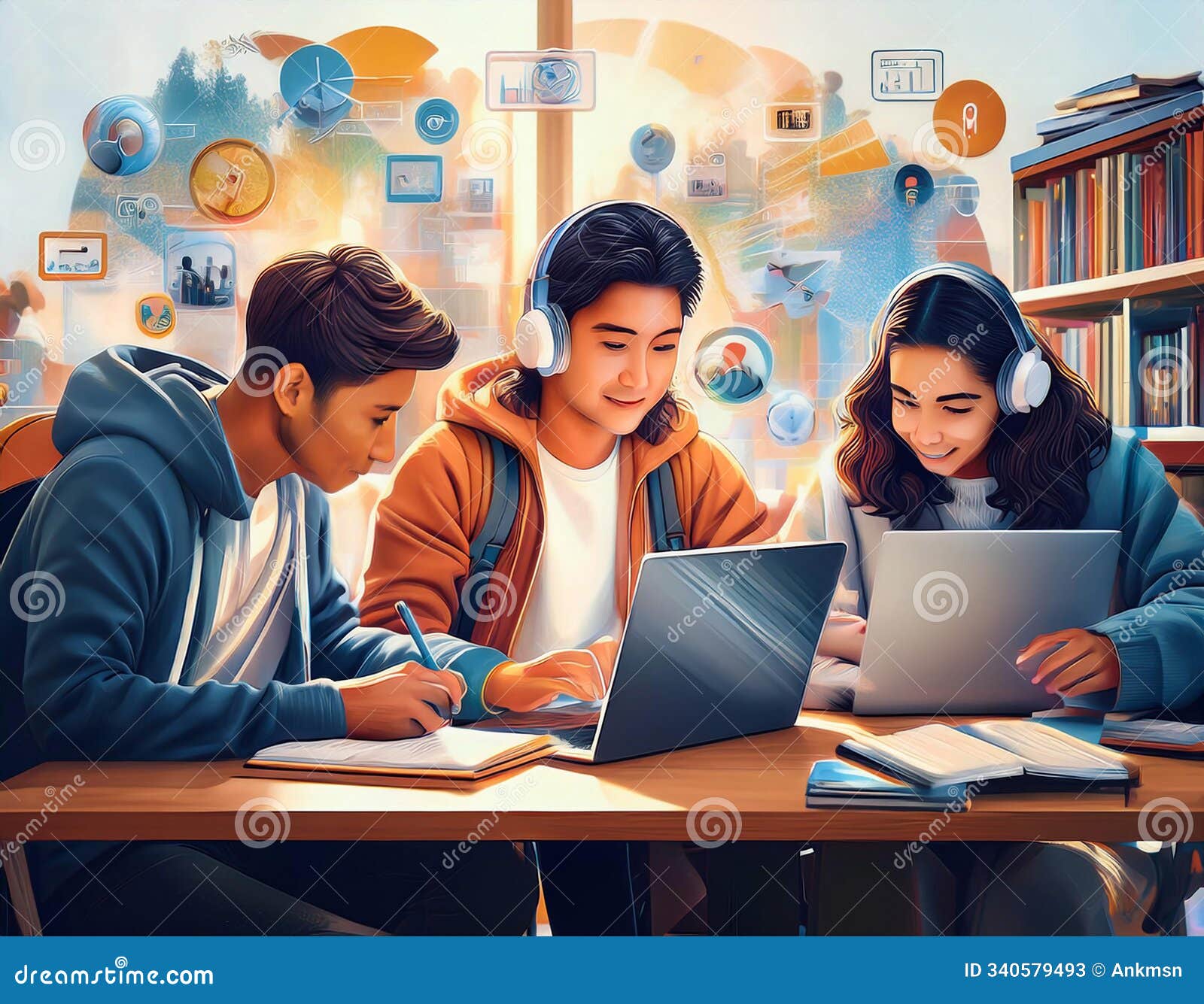 Illustrative Concept of Students Studying Online Stock Illustration ...