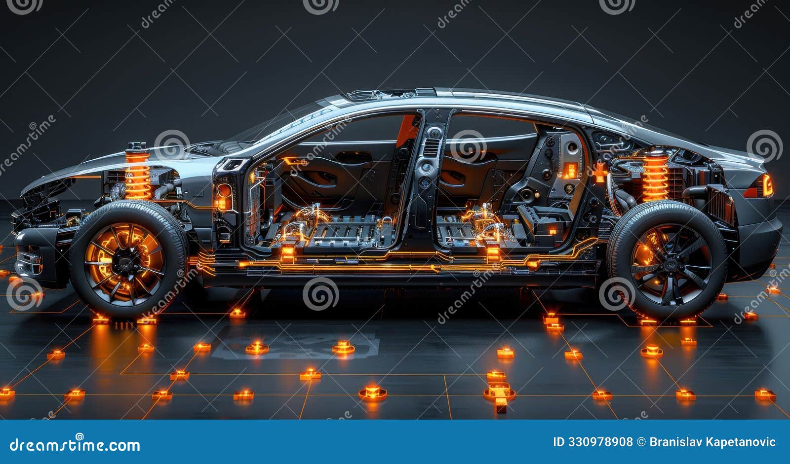 A Detailed Illustration of an Electric Vehicle Showcasing Charging ...