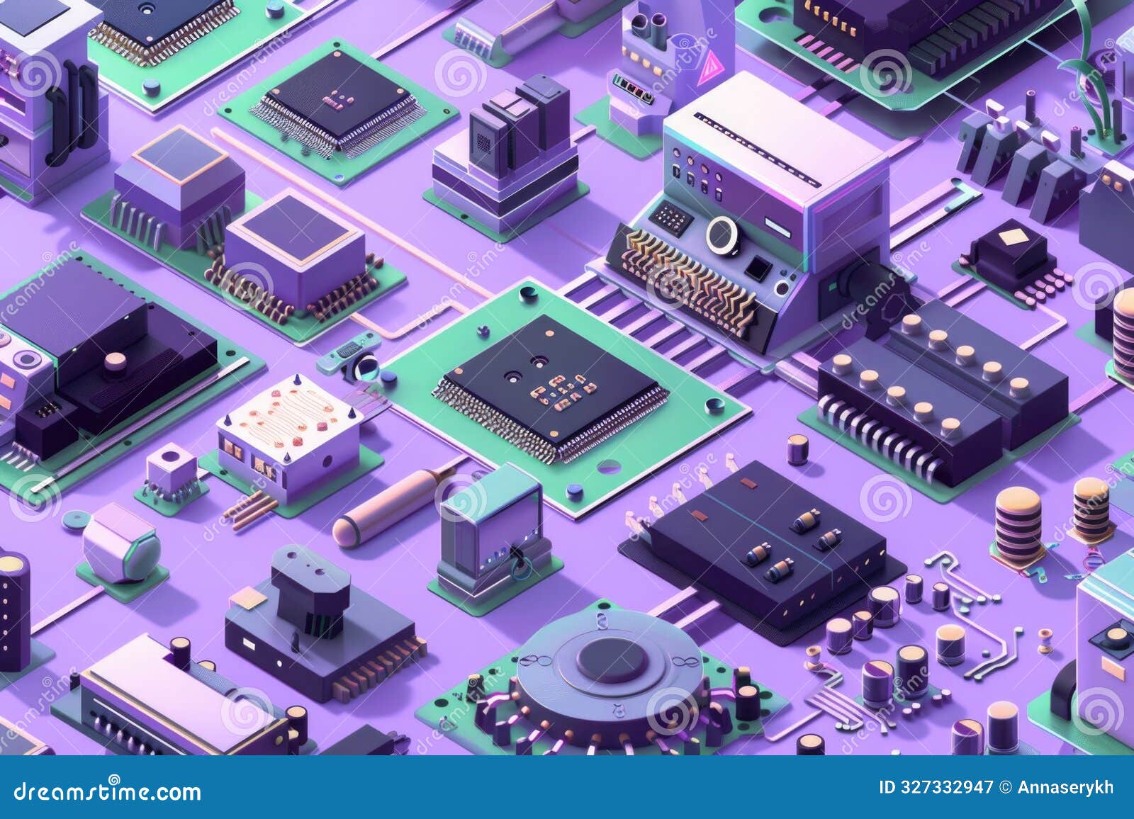 Detailed Illustration of Electronic Circuit Board Components for ...