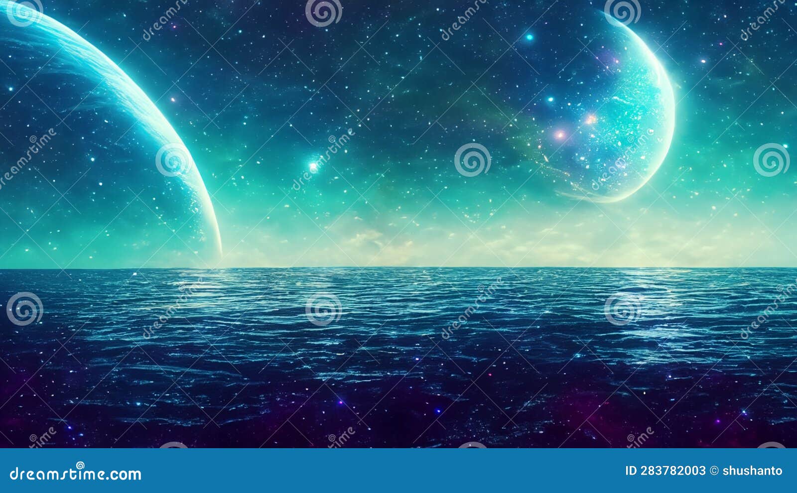 Fantasy Ocean of the Galaxy Stock Illustration - Illustration of ocean ...