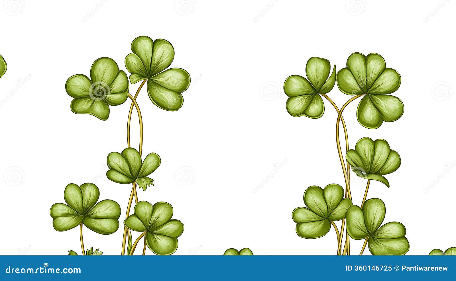 Detailed Illustration of Green Clover Plants with Stems Stock ...