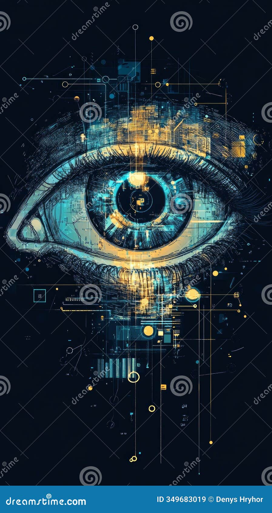 A Detailed Illustration of a Human Eye Intertwined with Digital ...