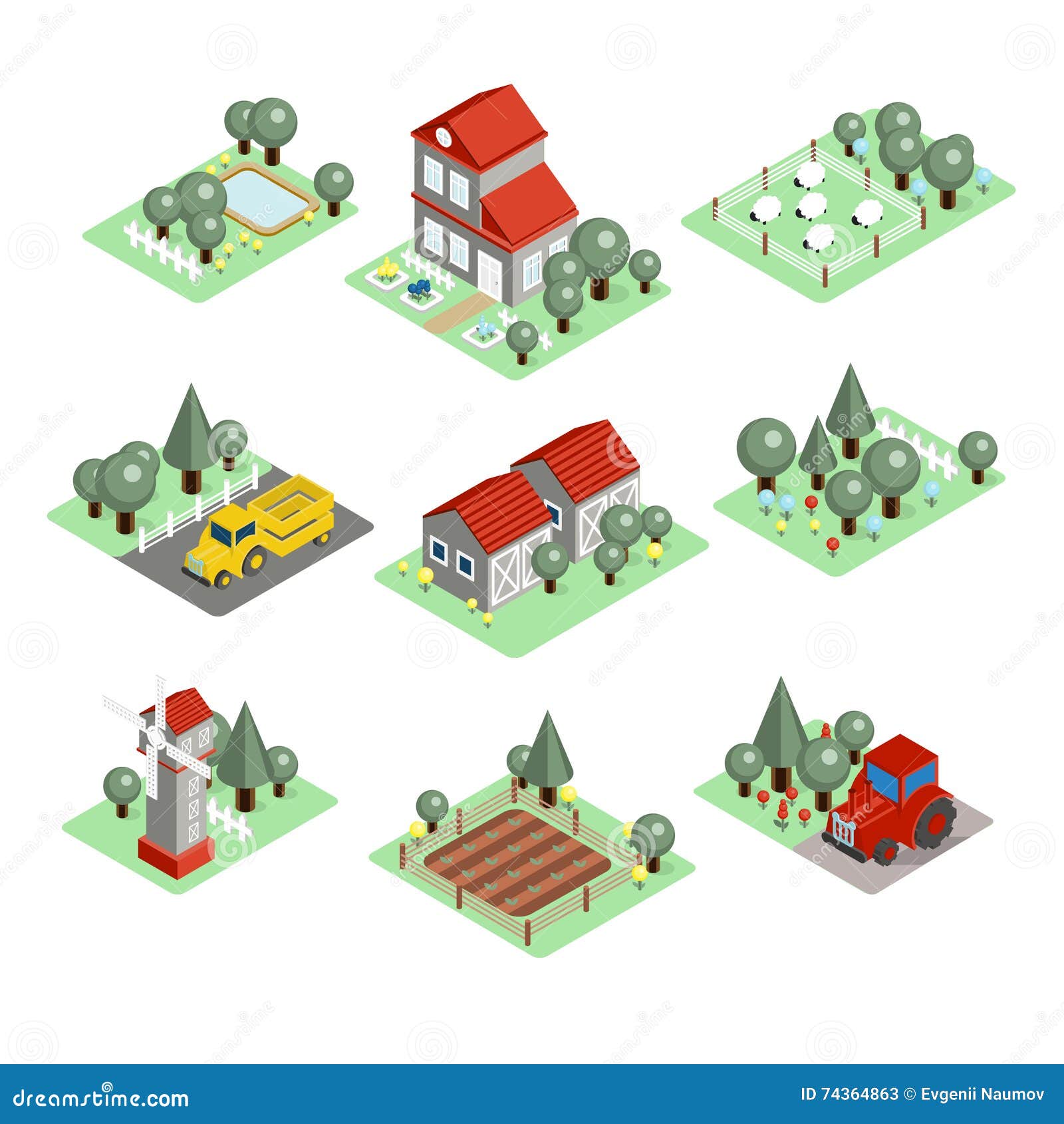 Detailed Illustration of a Isometric Farm Stock Illustration ...