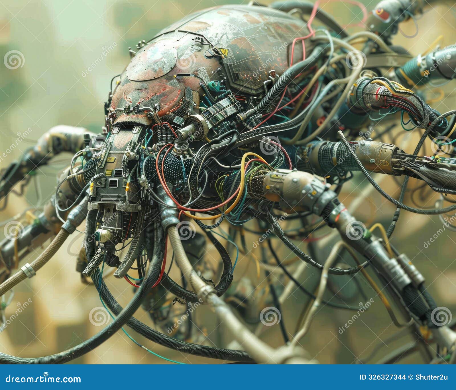 A Detailed Illustration of a Mechanical Bug Entwined in Computer Wires ...