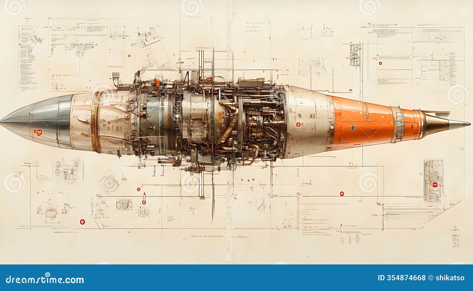 A Detailed Illustration of a Rocket Engine, Showing Its Intricate Inner ...