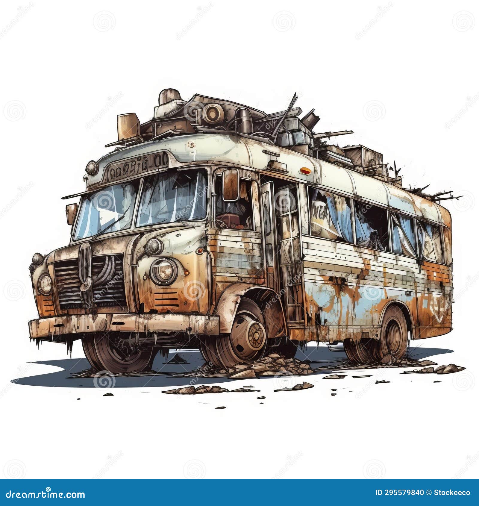 Detailed Illustration Of A Rusted Post-apocalyptic Bus | CartoonDealer ...