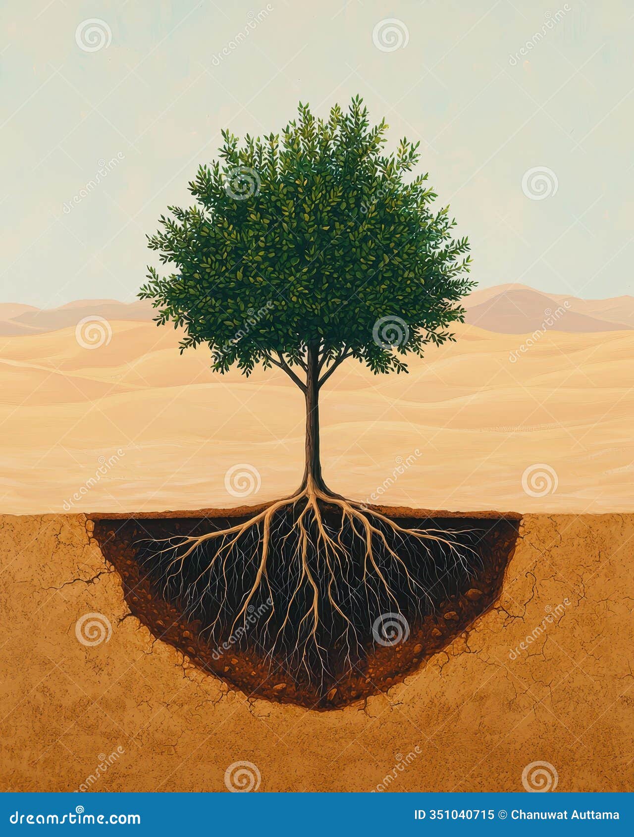 Desert Tree Roots Resilience Growth Strength Nature Stock Illustration ...