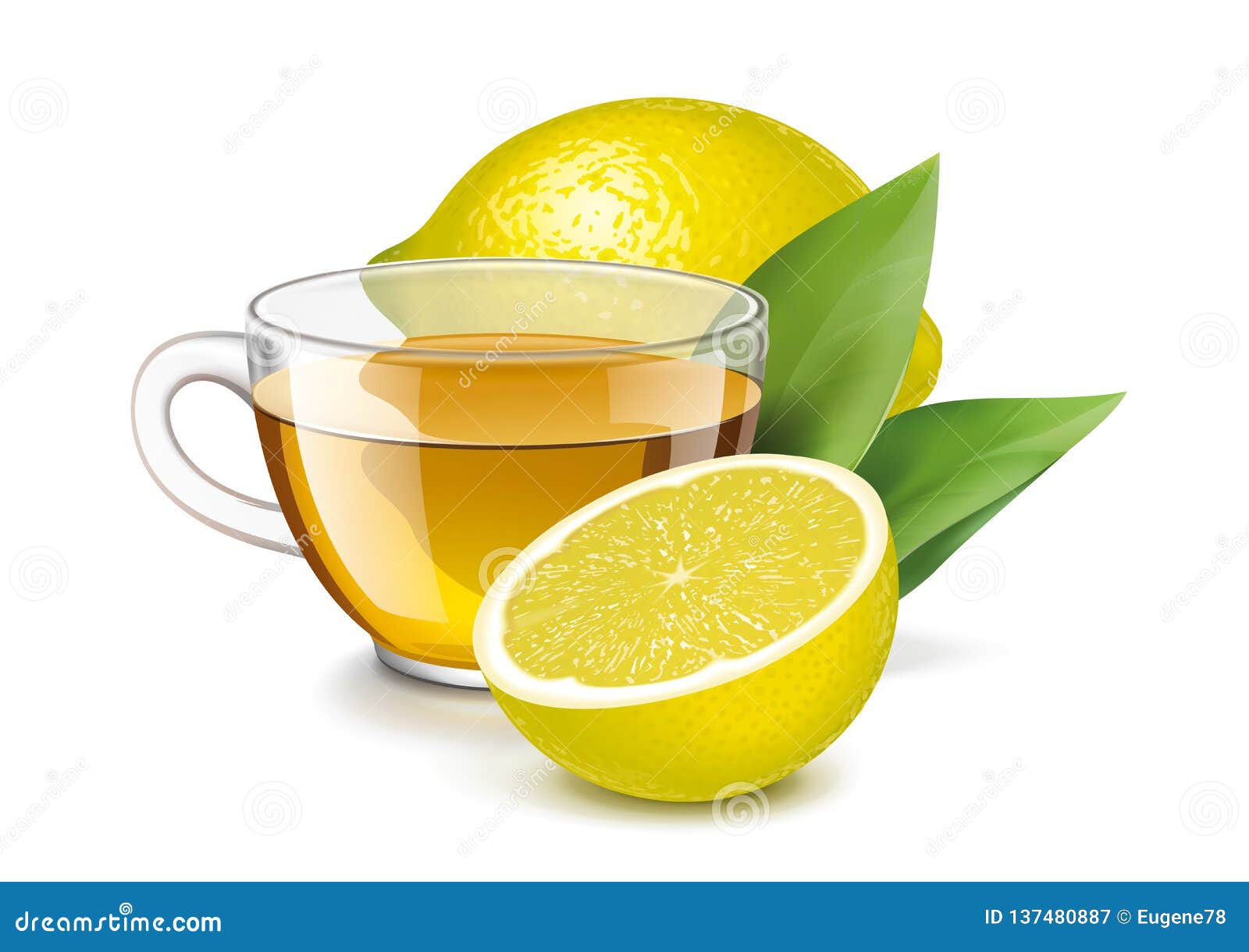 Cup of Tea with Lemon and Leaves Stock Vector - Illustration of drink ...