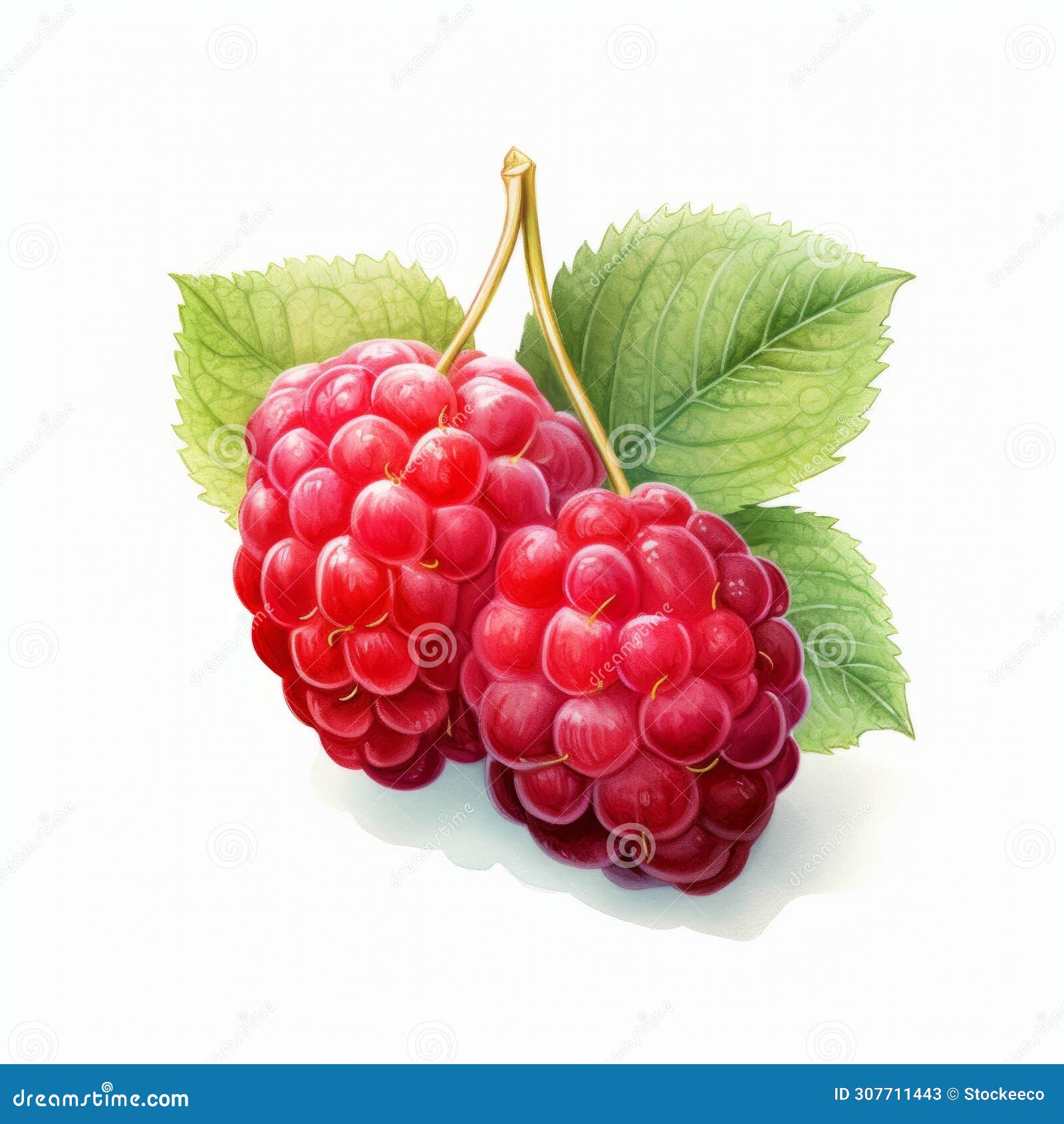Detailed Illustrations of Radiant Raspberry Clusters on White ...