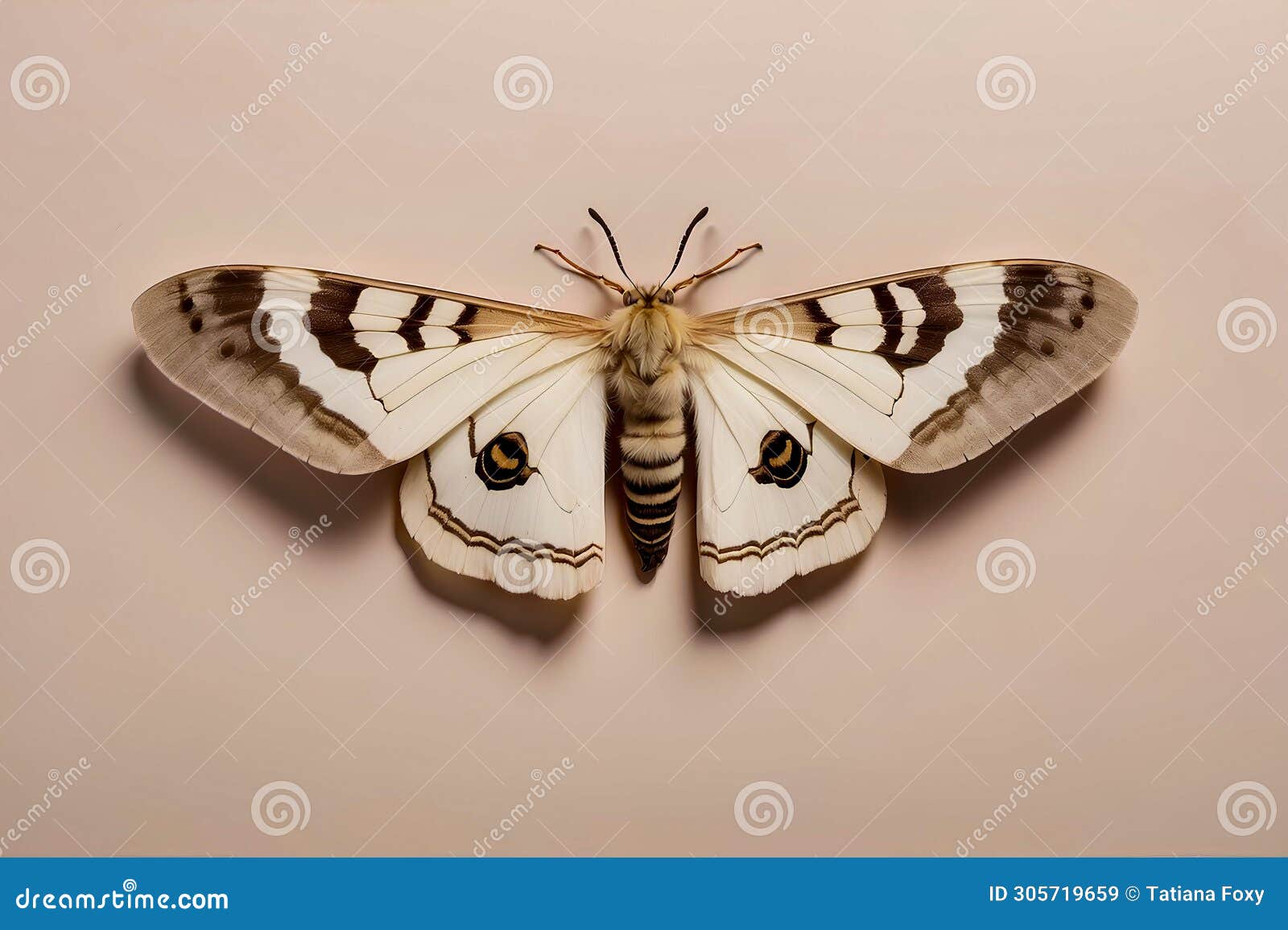 Flat Lay of White and Brown Moth on Pastel Background Stock Image ...