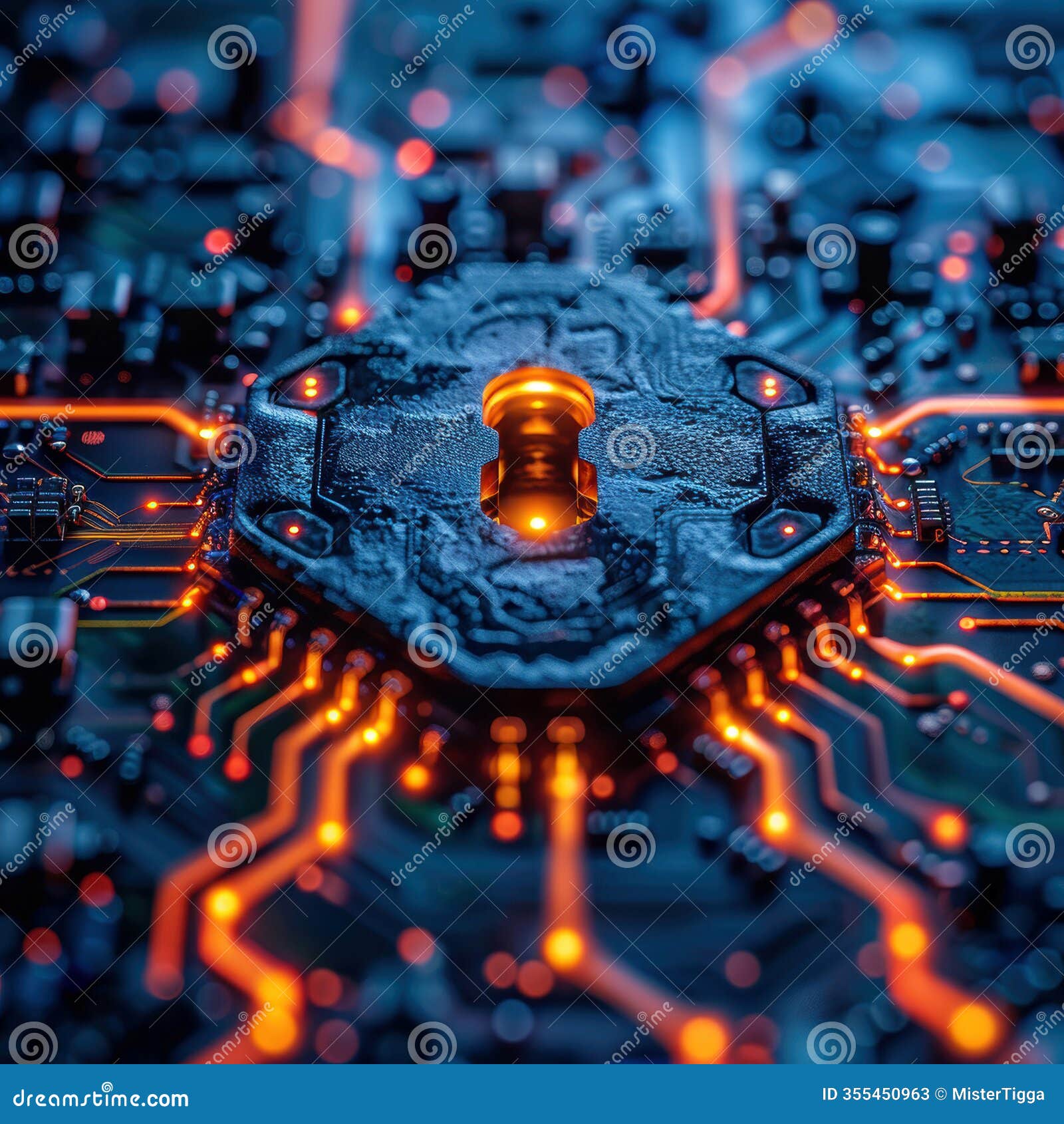 Detailed Image of a Circuit Board with a Central CPU, Surrounded by Smaller Chips and Integrated ...