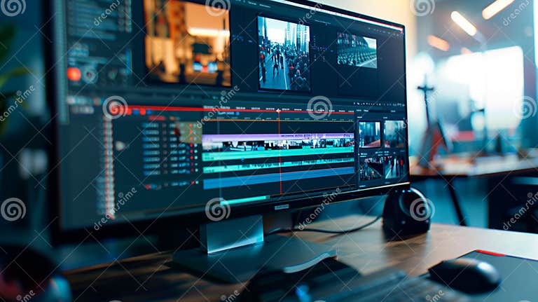 Professional Video Editing Software on Monitor Stock Photo - Image of ...