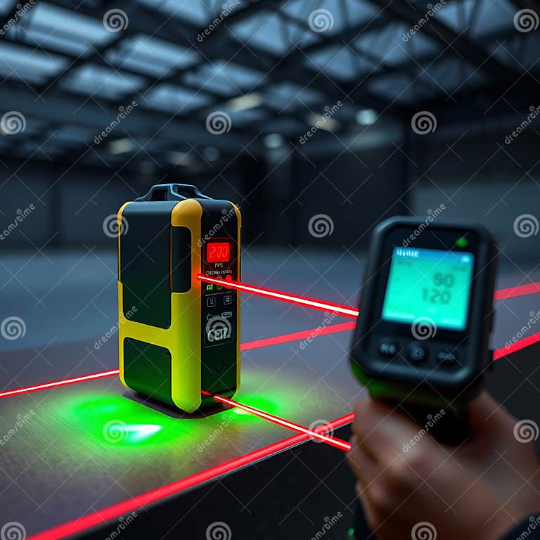 A Detailed Image of a Laser Distance Meter in Action Measuring the ...