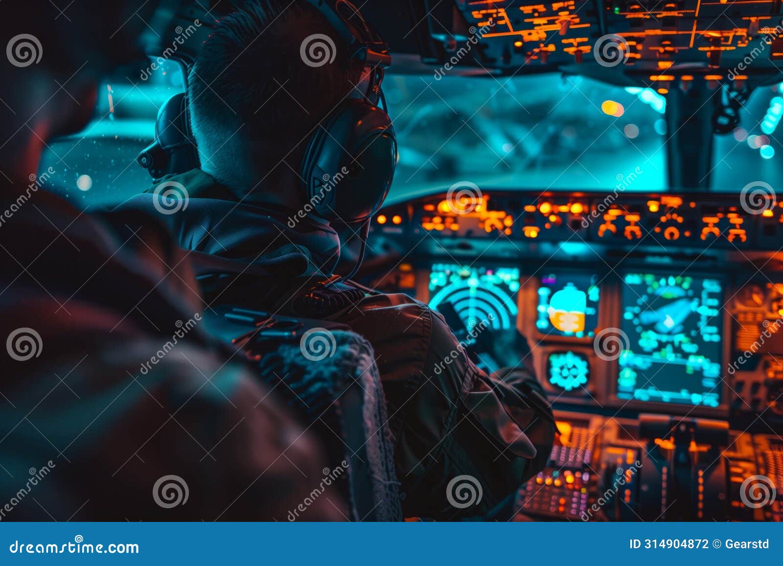 Pilots Operating the Cockpit of an Aircraft Stock Illustration ...