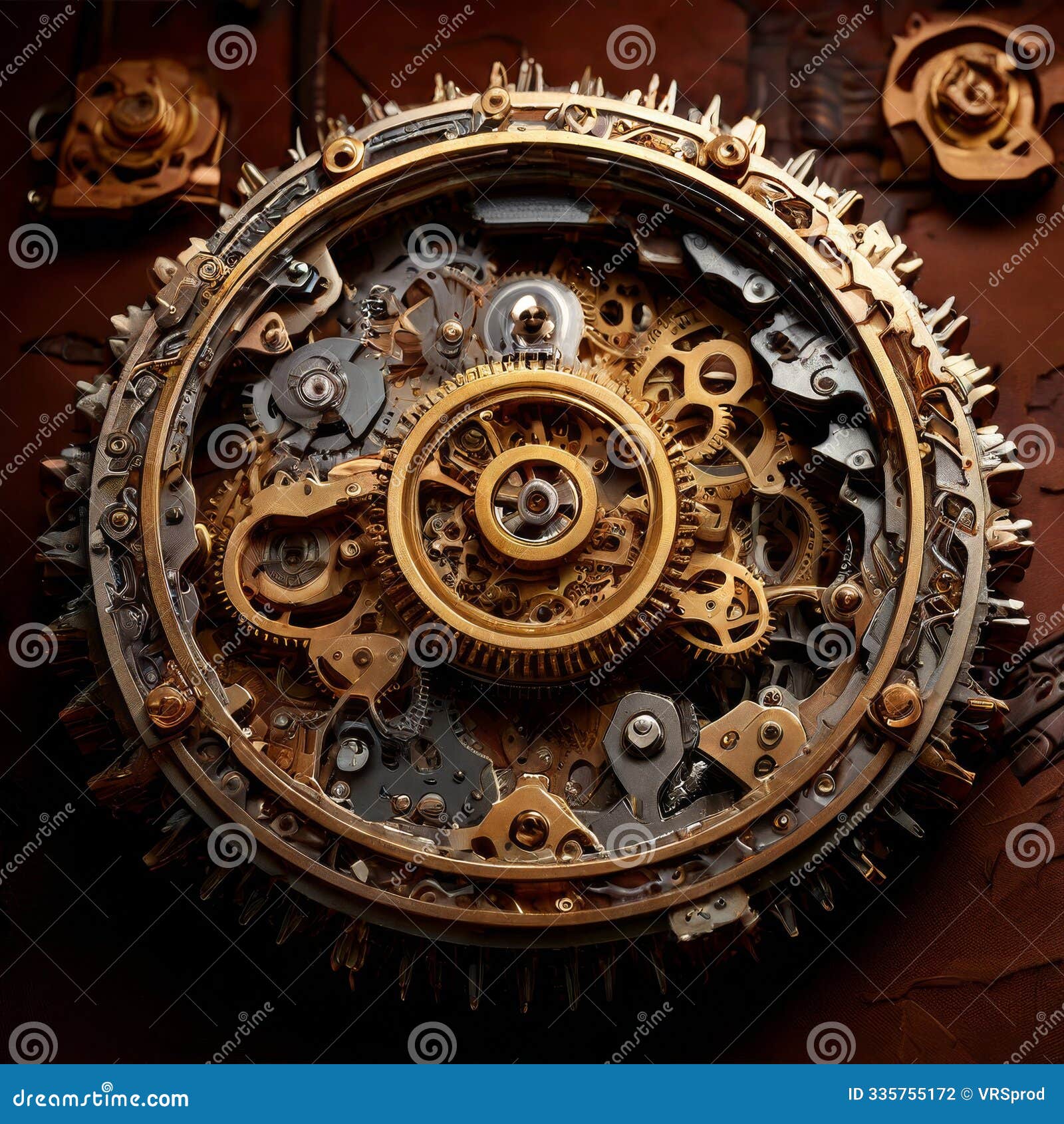 Intricate Mechanical Clockwork with Golden Gears in Steampunk Style ...