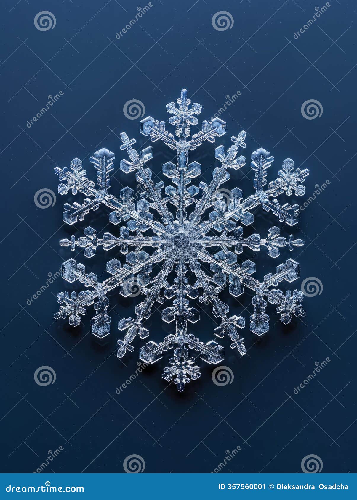 Detailed Image of a Single Ice Crystal Snowflake on a Blue Background ...
