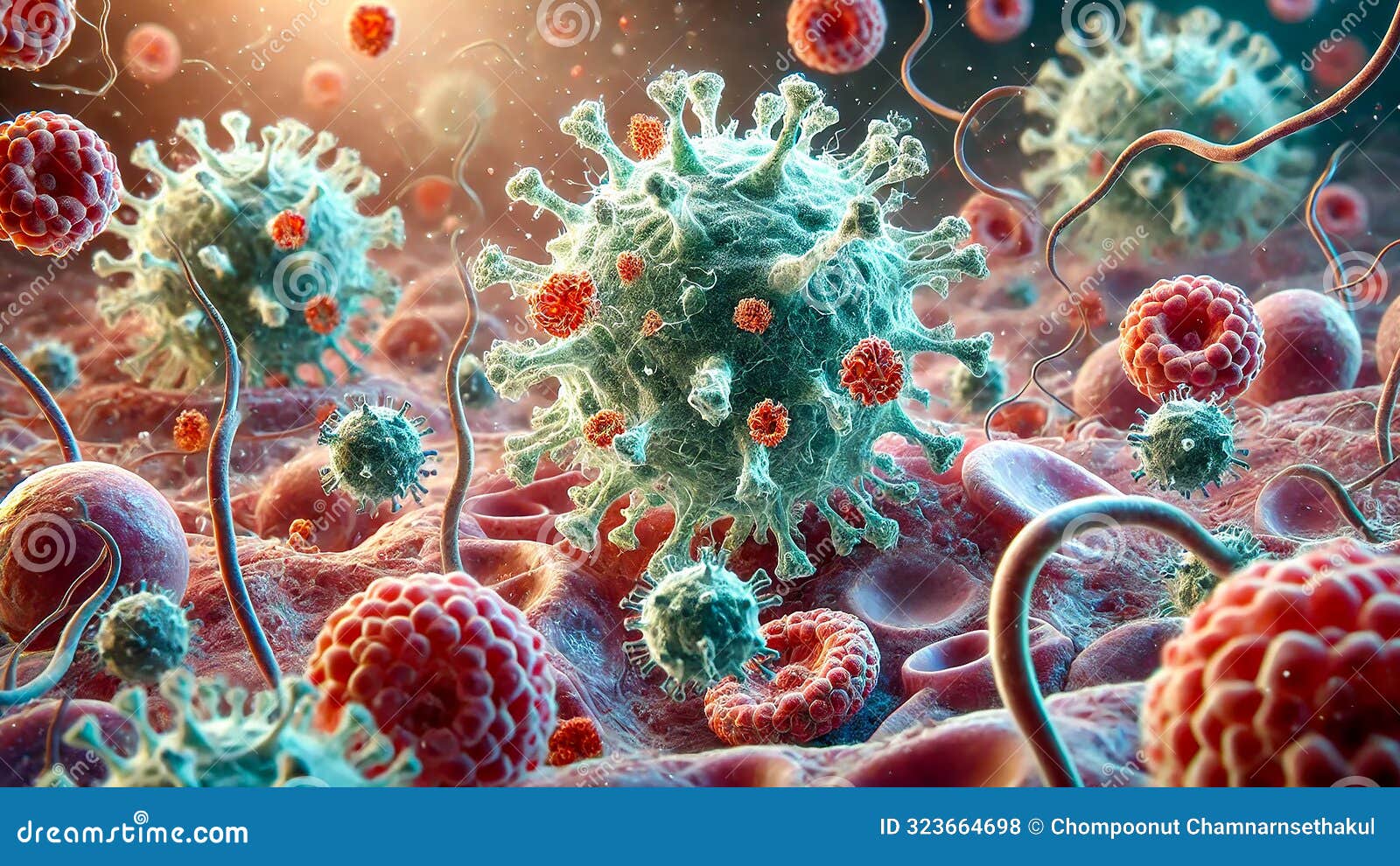 Detailed Image of T-cells Identifying and Attacking a Pathogen Stock ...