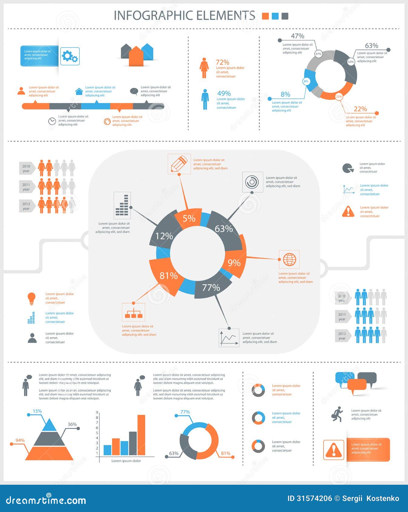 Detailed Infographic Elements Set with Graphics and Charts Stock Vector ...