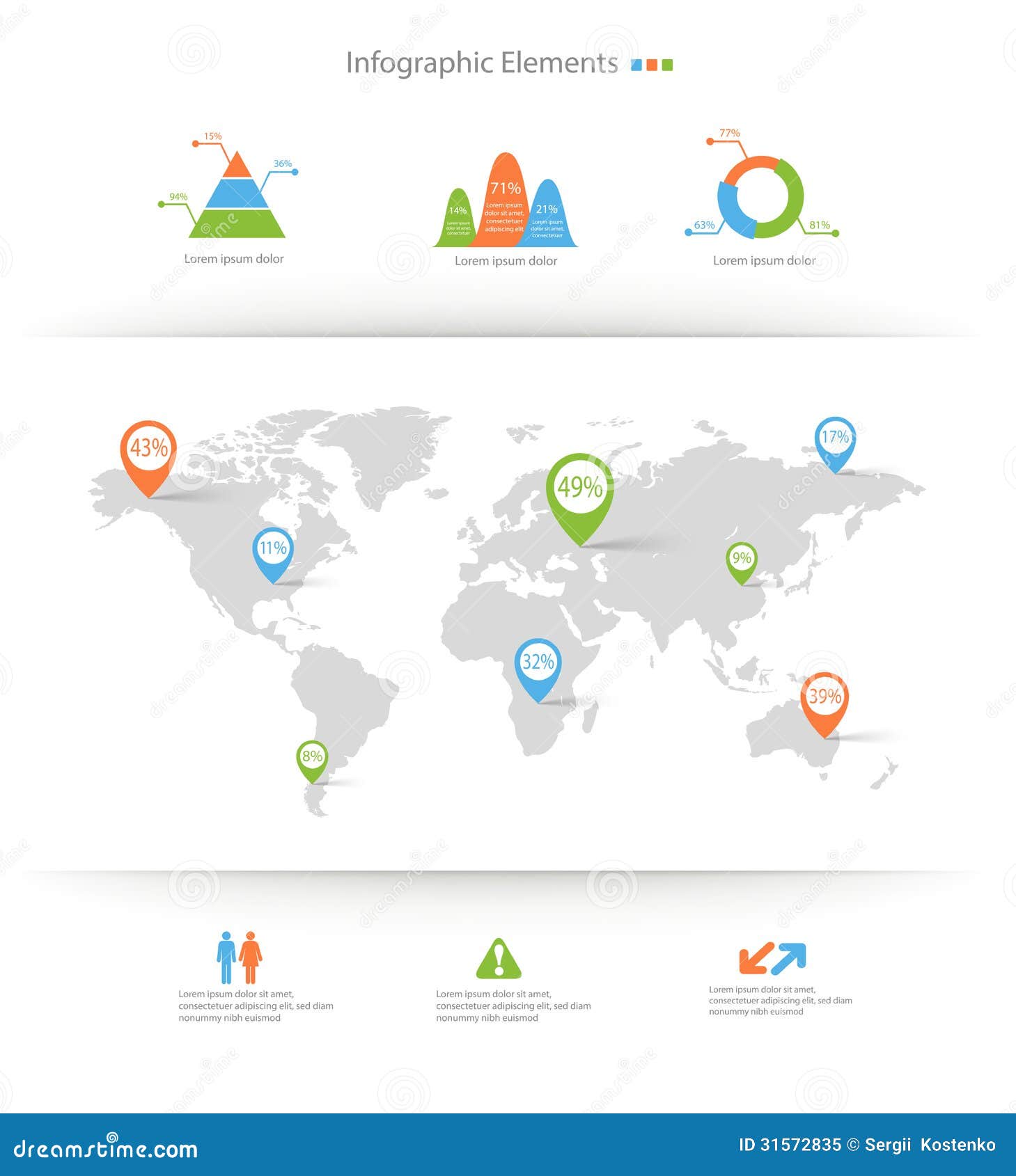Detailed Infographic Elements Set with World Map Graphics and Ch Stock ...