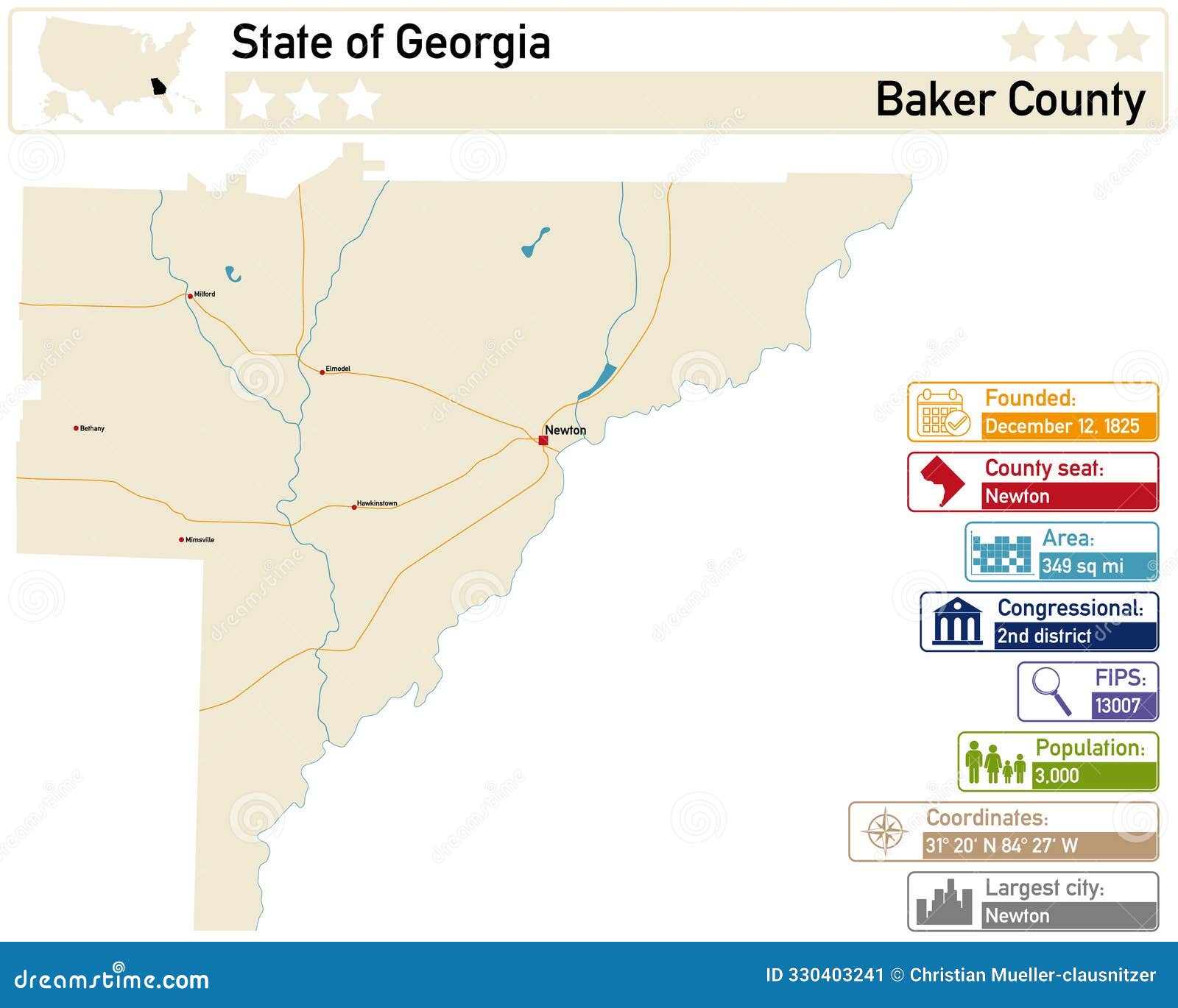 Detailed Infographic and Map of Baker County in Georgia Stock Vector ...