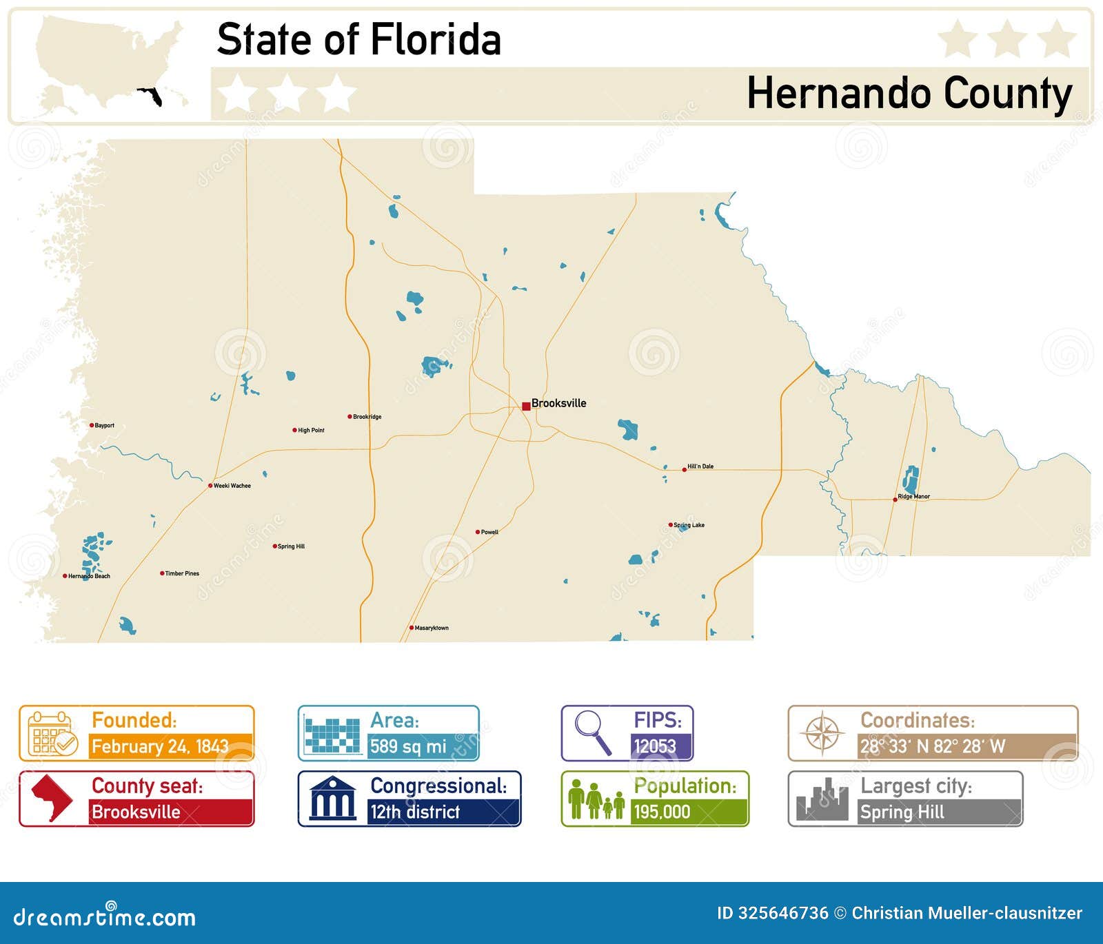 Map Of Hernando County In Florida State On White Background. Single ...