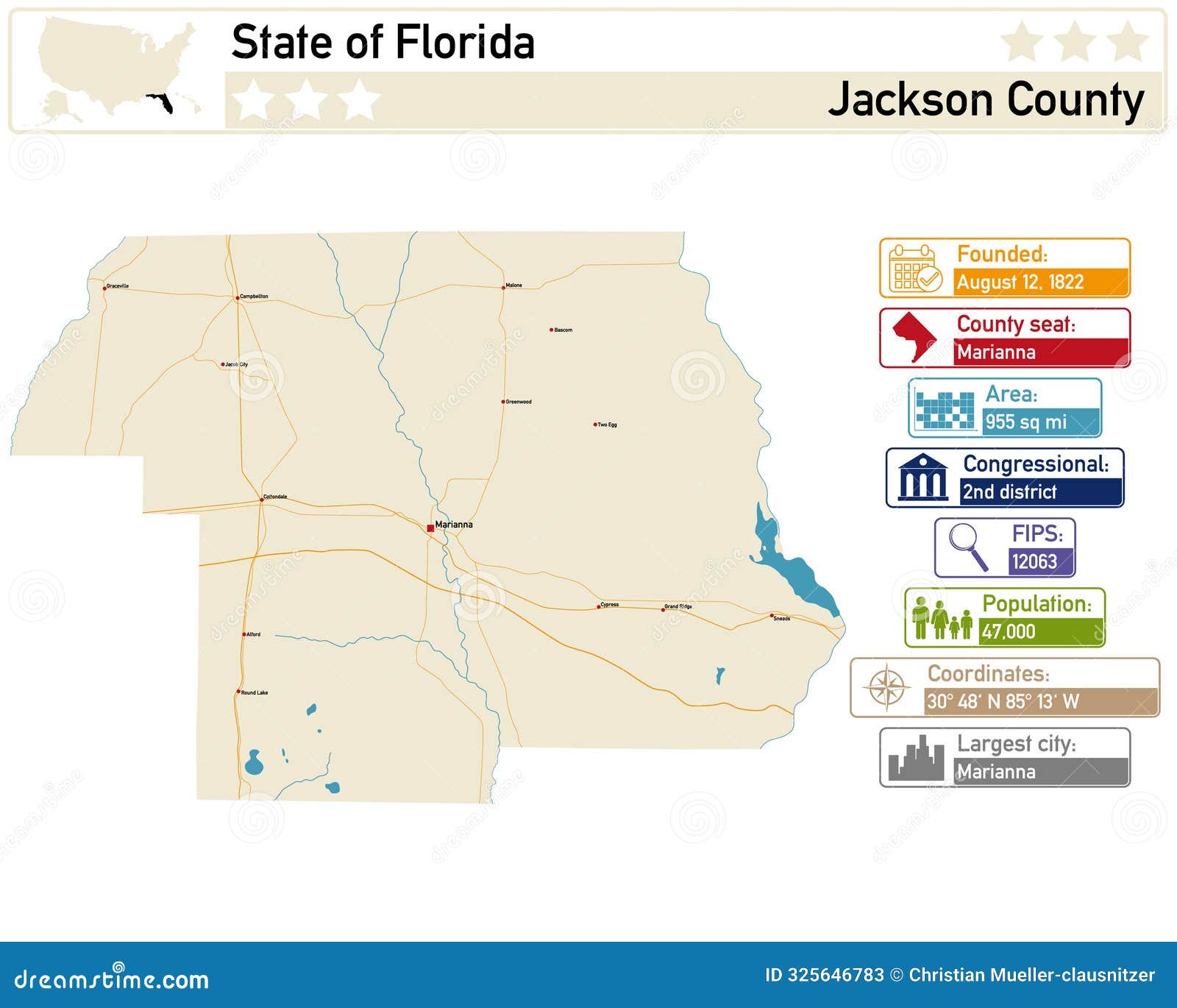 Map of Jackson County in Florida USA. Stock Illustration - Illustration ...
