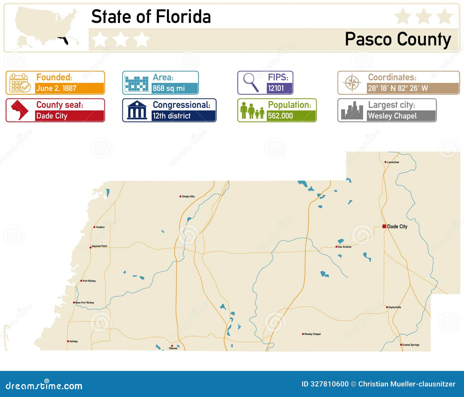 Map of Pasco County in Florida USA. Stock Illustration - Illustration ...
